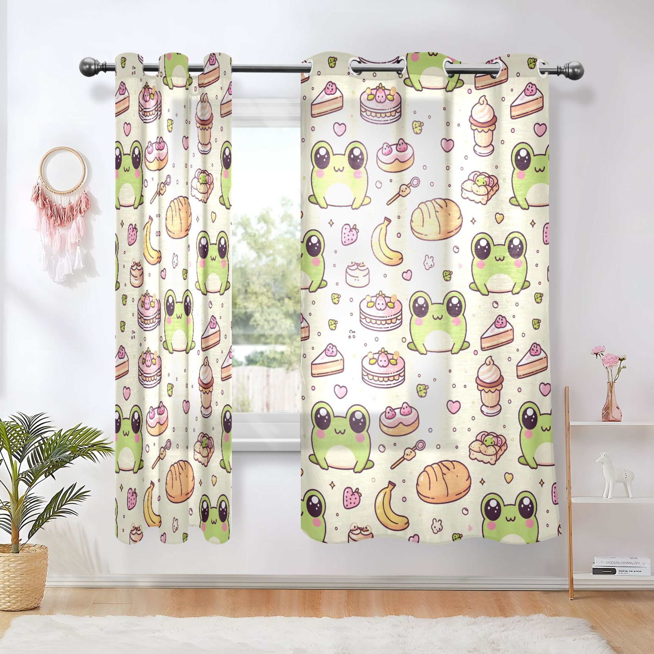 Cute Frog with Cake Sheer Curtains 2 Panels Set Grommet Drapes for ...