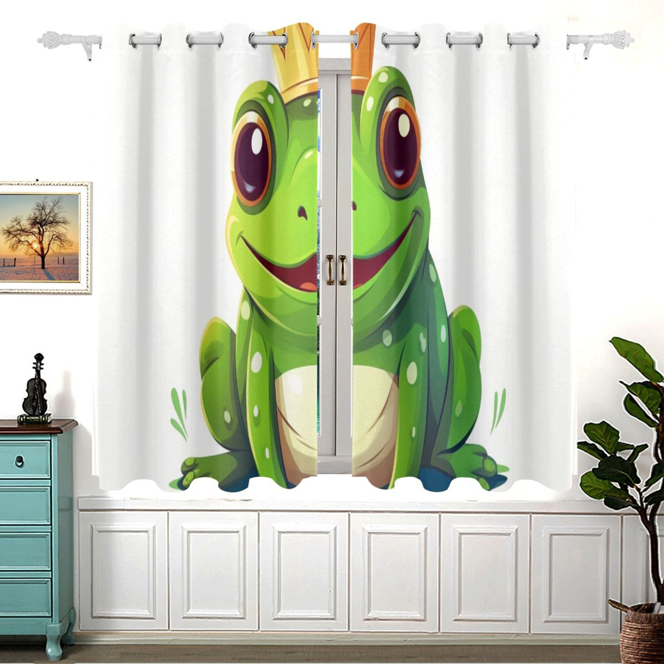 Cute Frog with Crown Blackout Curtains 2 Panels Set Grommet Drapes for ...