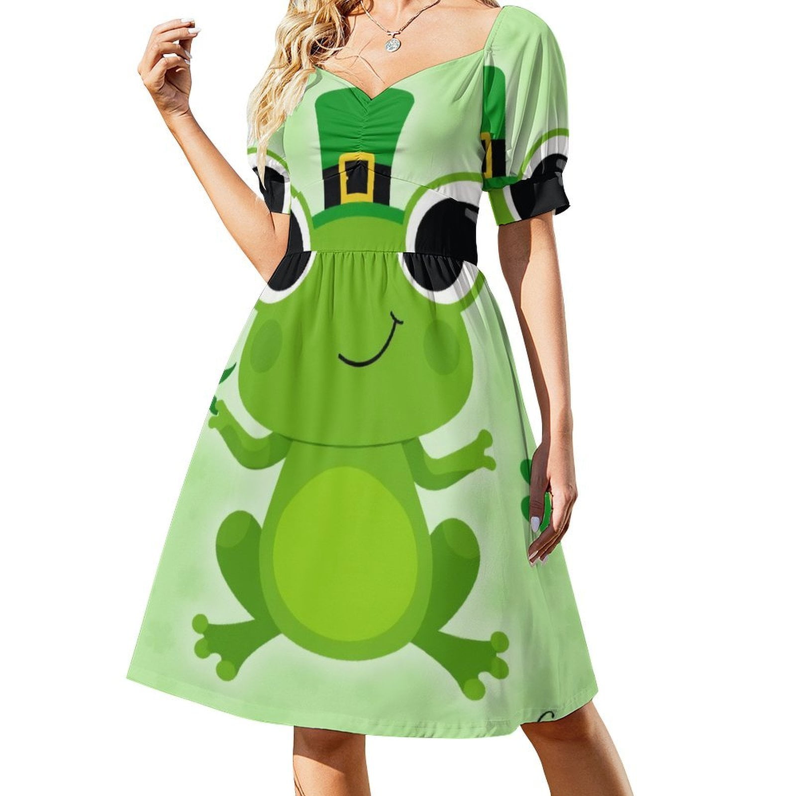 Cute Frog with Shamrocks Summer Women's Dress 2025 Elegant Dresses Plus ...