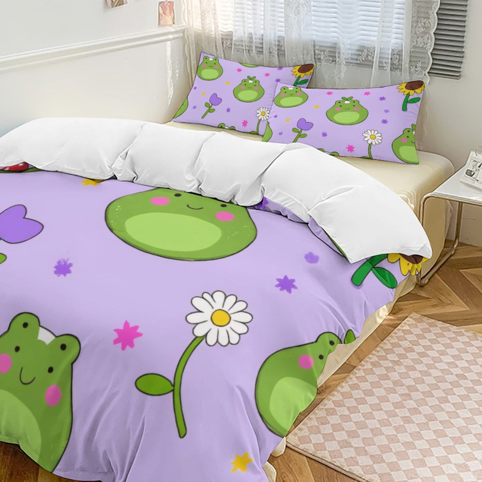 Cute Frogs And Flowers Pattern 3D Duvet Cover Set Quilt Cover Theme of ...