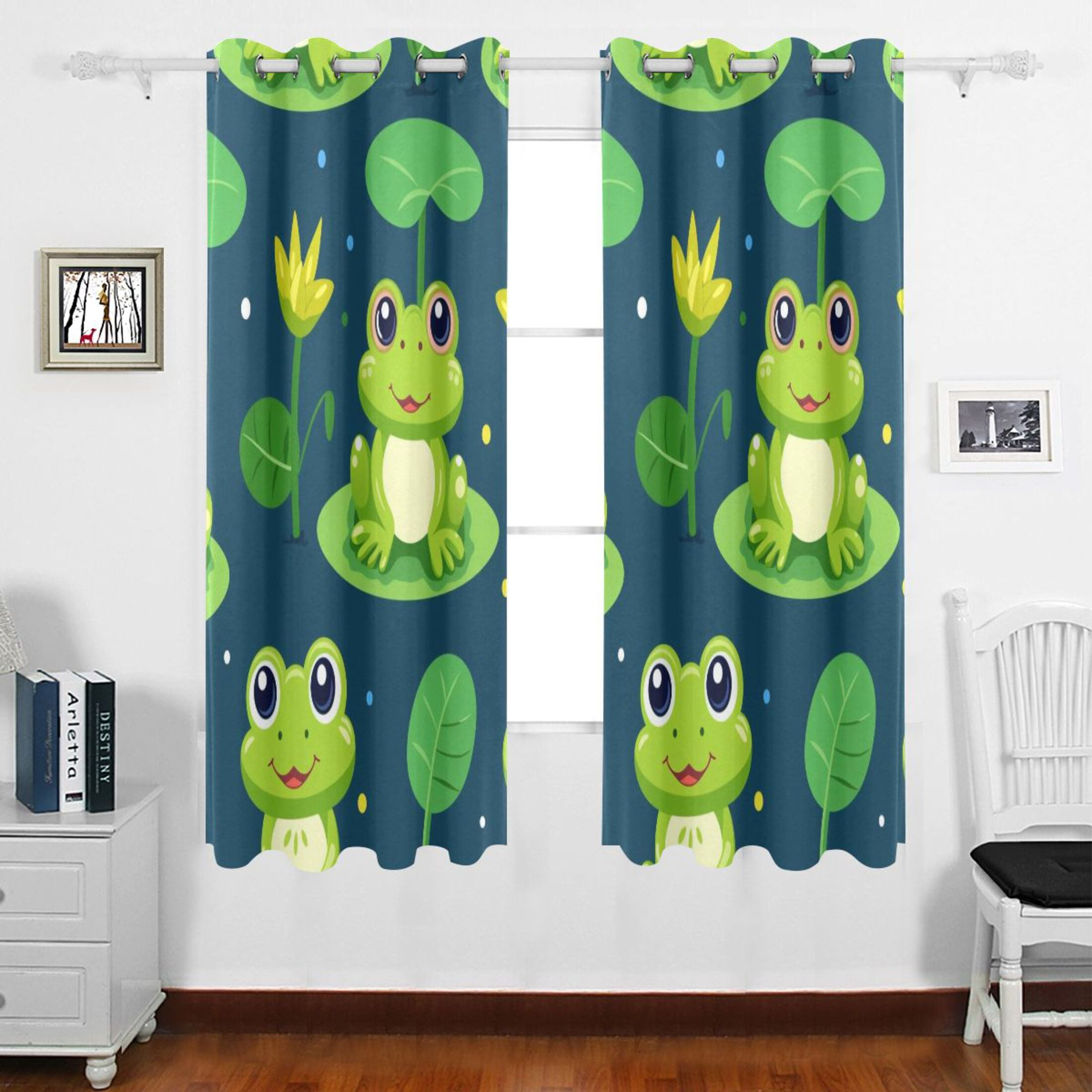 Cute Frogs Grommet Blackout Curtains Thermal Insulated Window Curtain ...