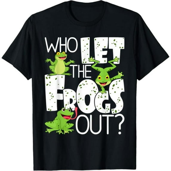 Cute Frogs - Themed Patterned Tee,Tops Boasts "WHO LET THE FROGS OUT ...