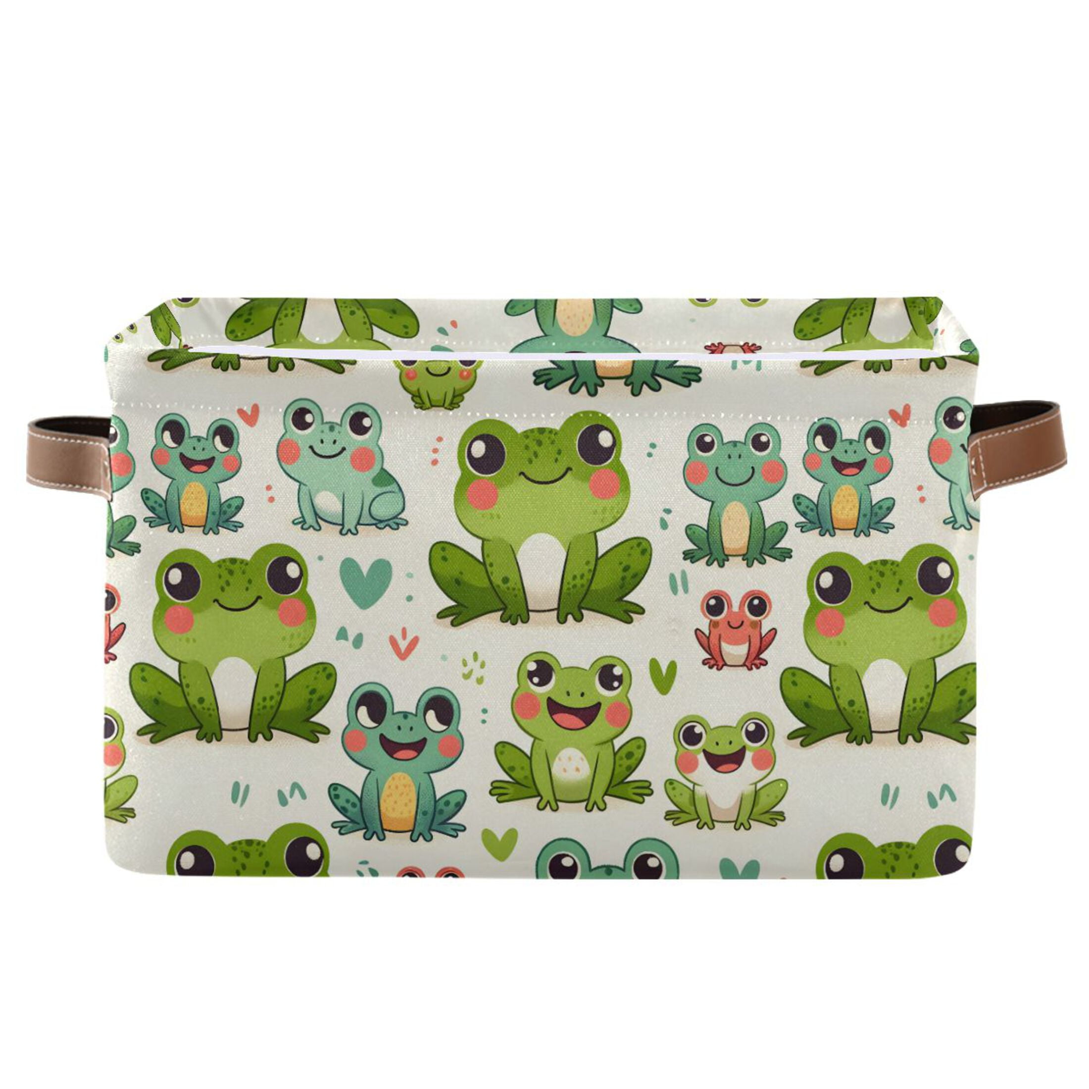 Cute Frogs and Heart Storage Bins with Handle Fabric Organizer Basket ...
