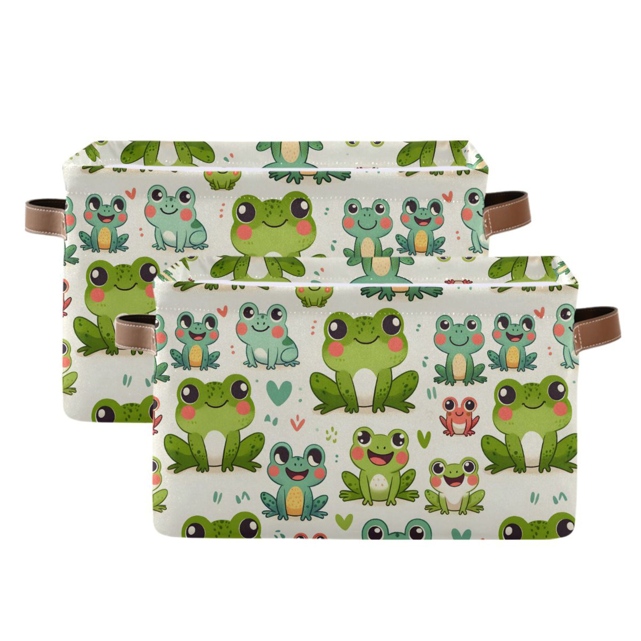 Cute Frogs and Heart Storage Bins with Handle Fabric Organizer Basket ...