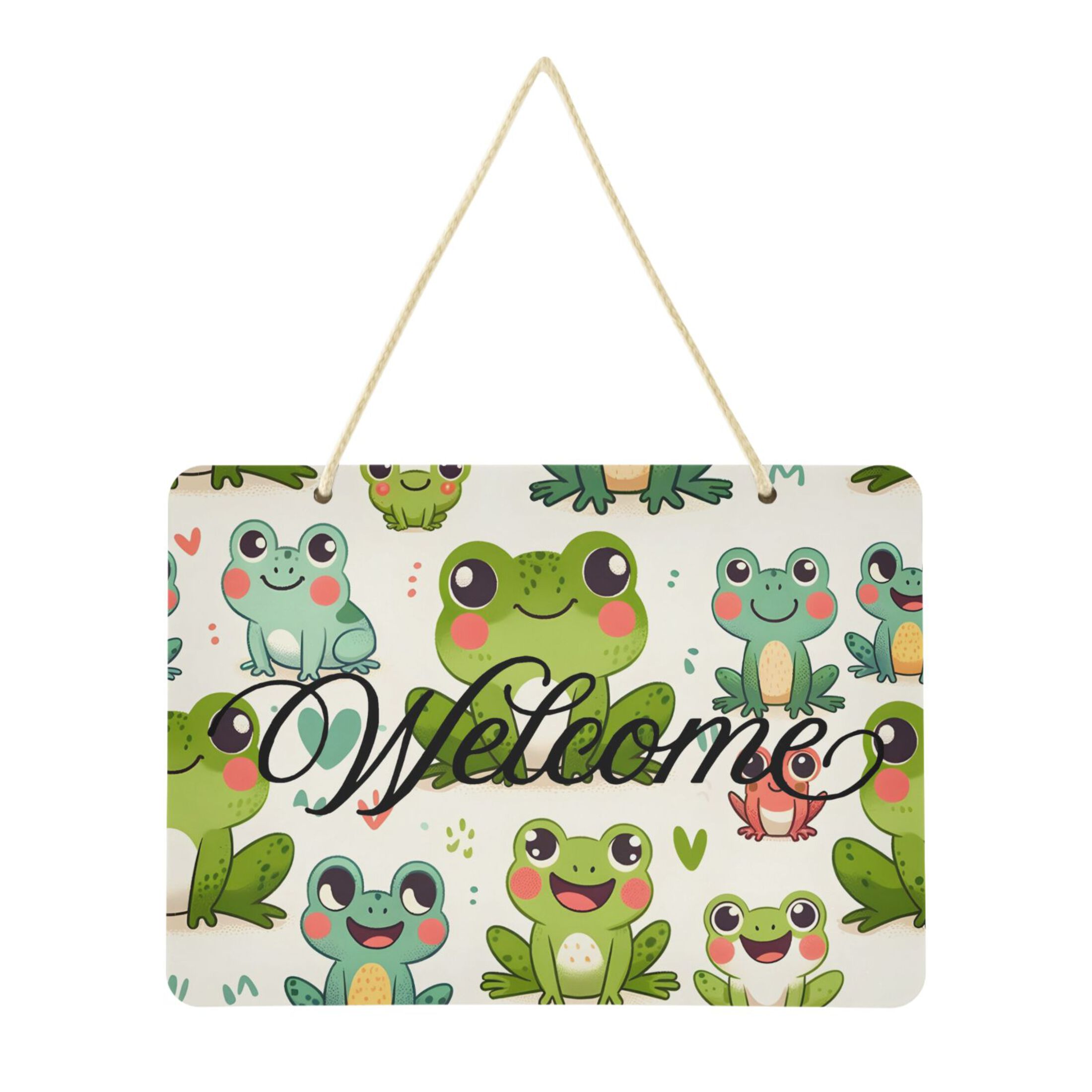 Cute Frogs and Heart Welcome Sign Front Door PVC 14x10 inch Hanger ...