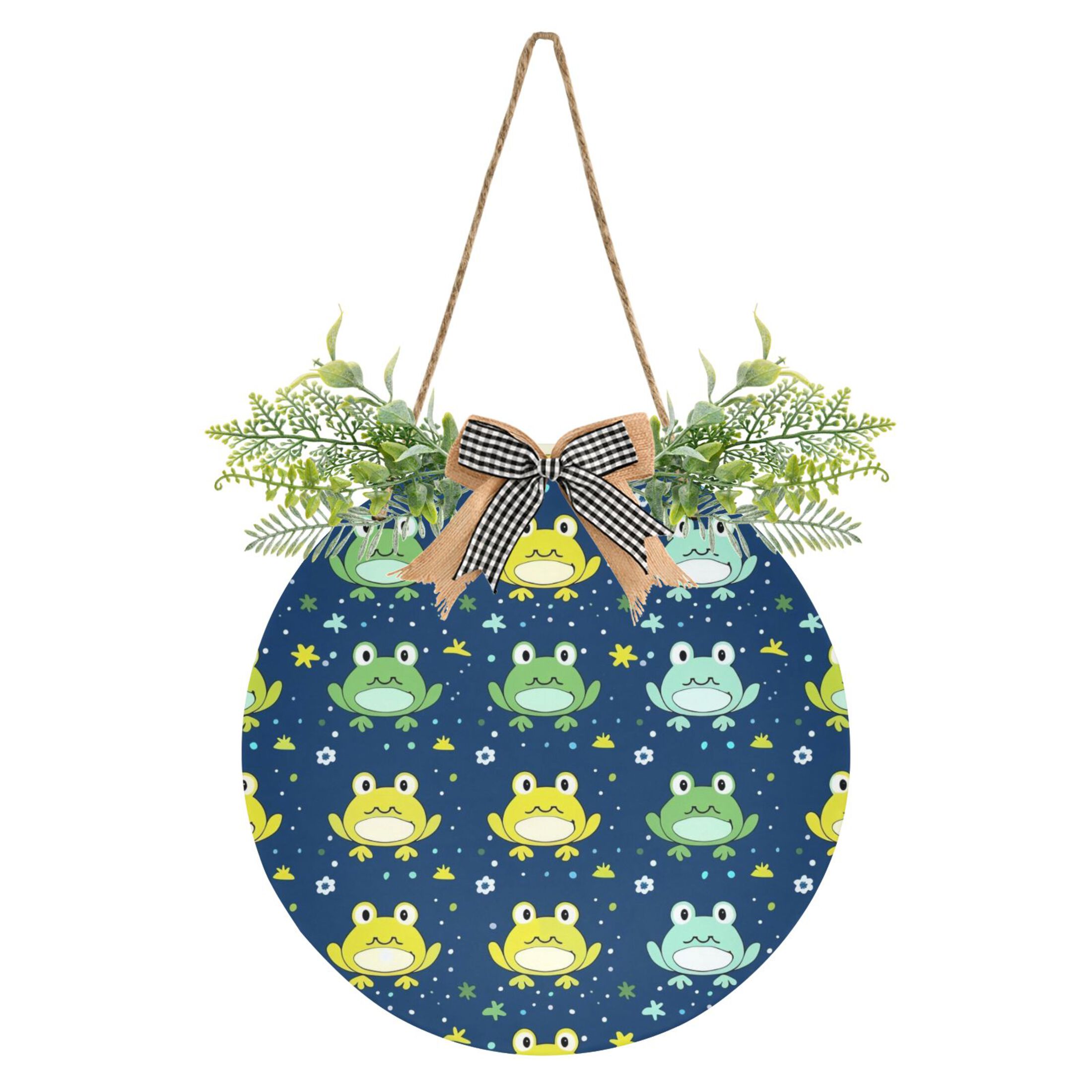 Cute Frogs with Flowers Welcome Front Door Sign Round 12 inch Porch ...