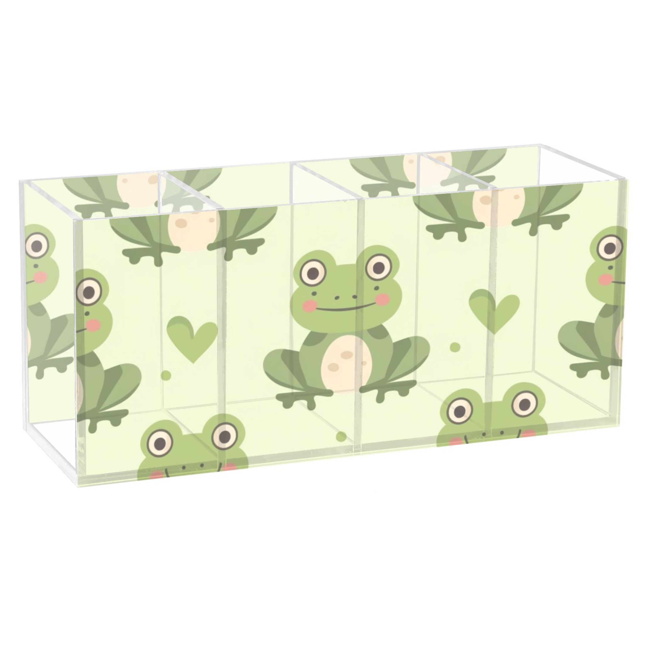 Cute Frogs with Heart Acrylic Pen Holder 4 Compartments Clear Pencil ...