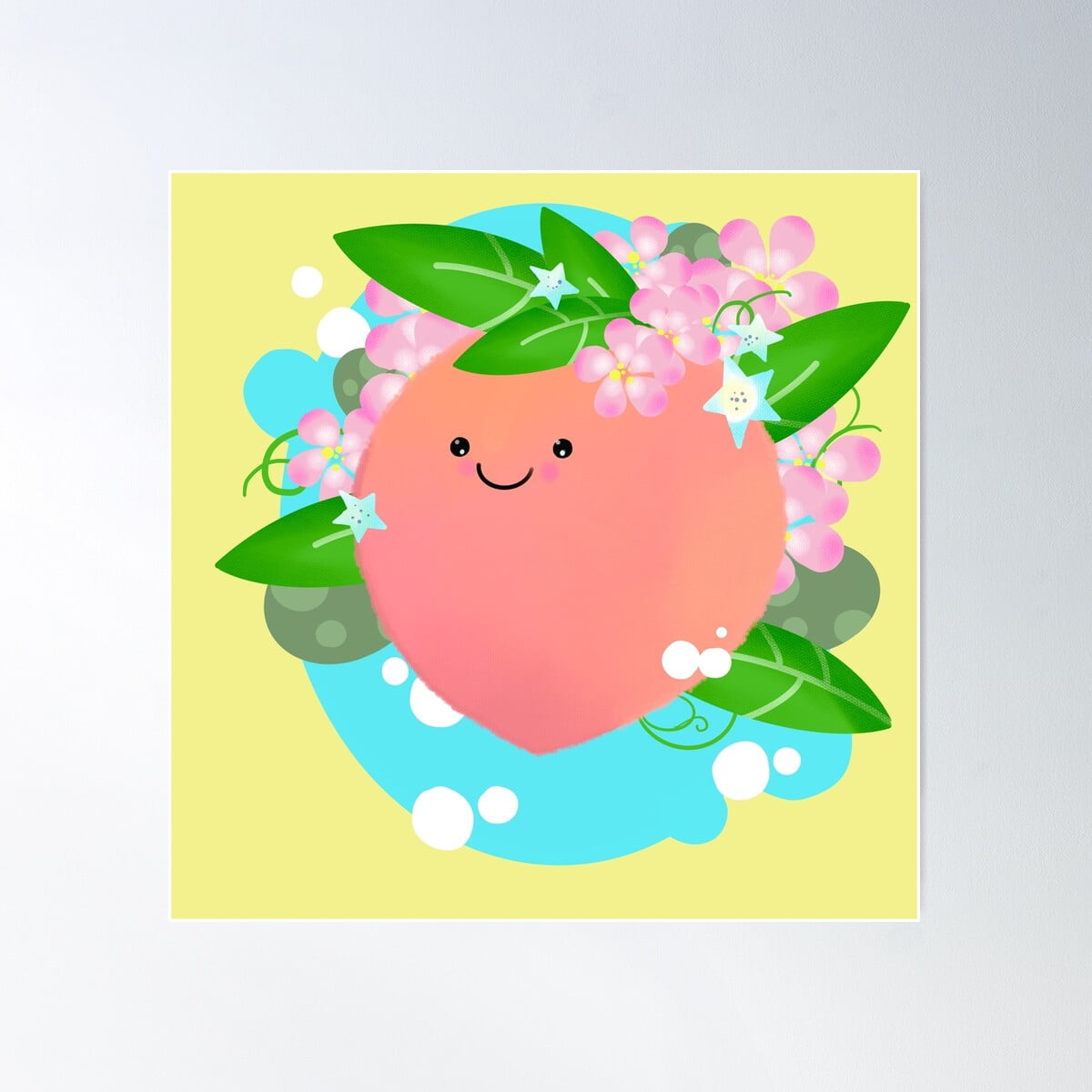 Cute Fruit Peach Poster Wall Art, Modern Wall Decor For Living Room ...