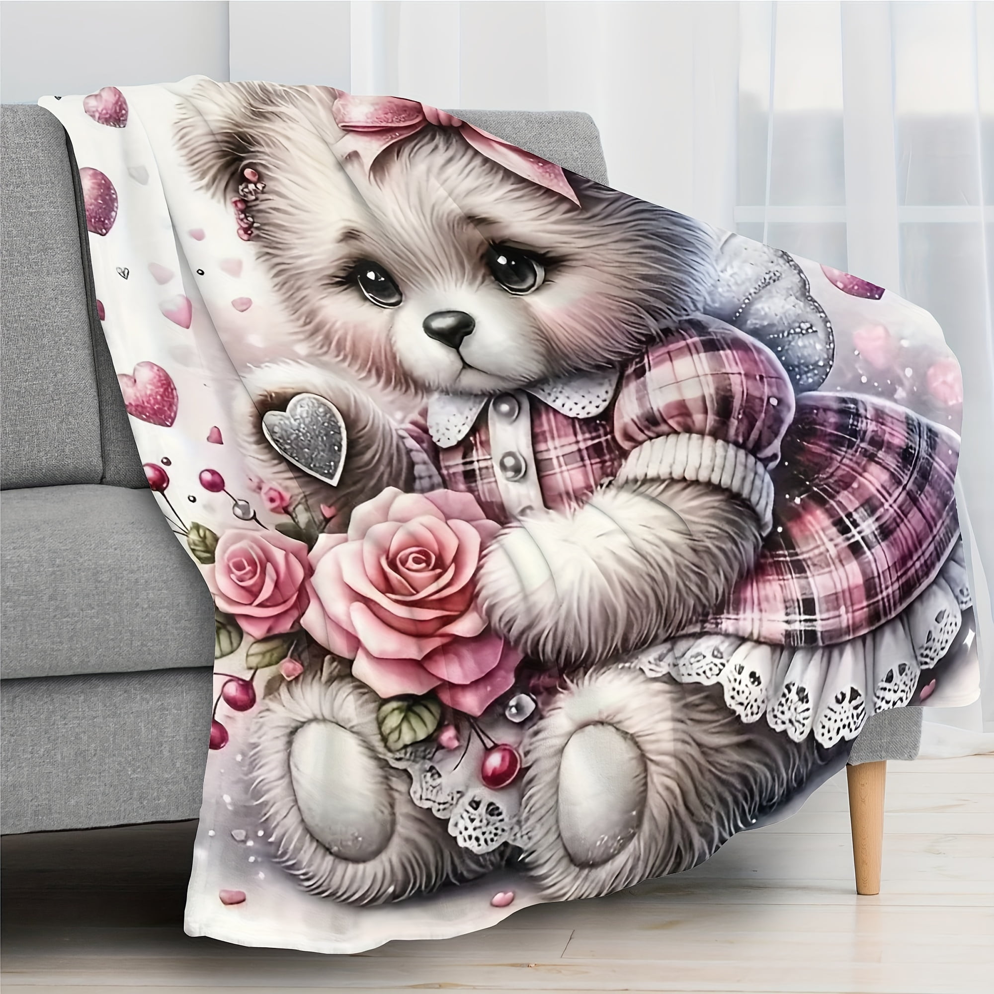 Cute Fun Print Flannel Blanket Soft Warm Cozy Doll Bear Blanket Skin ...