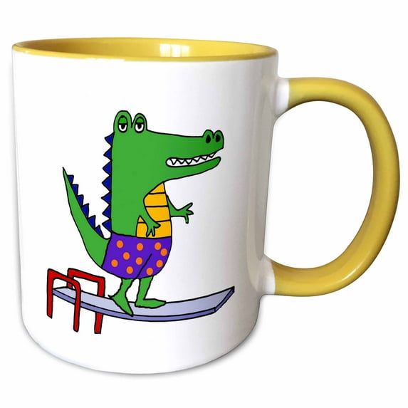 3drose, Cute Funny Alligator Diver in Polka Dot Swim Trunks on Diving ...