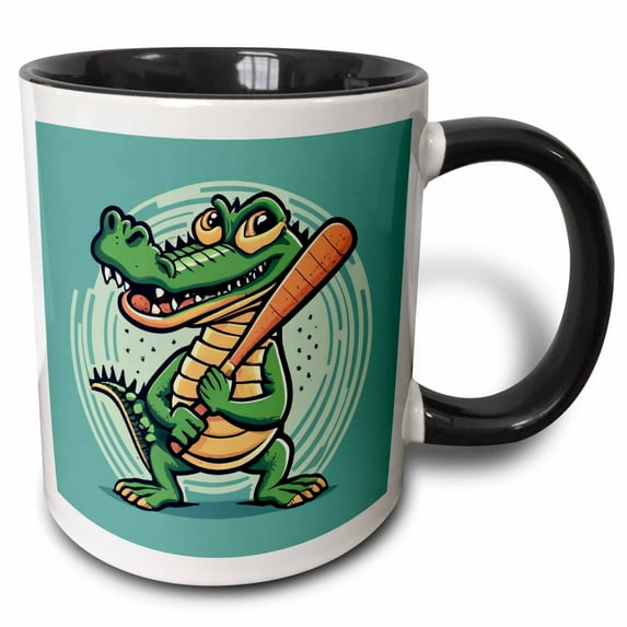 3drose, Cute Funny Alligator Playing Baseball Sports Cubism Style, 15oz Two-tone Black Mug ...