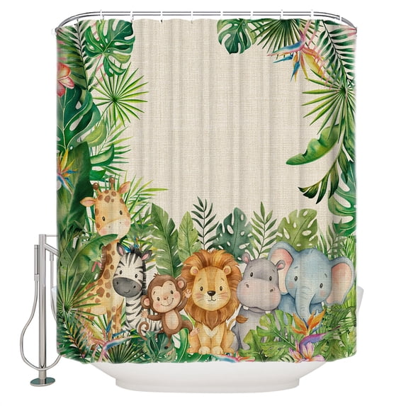Cute Funny Animals Bathroom Shower Curtains with 12 Hooks Polyester ...