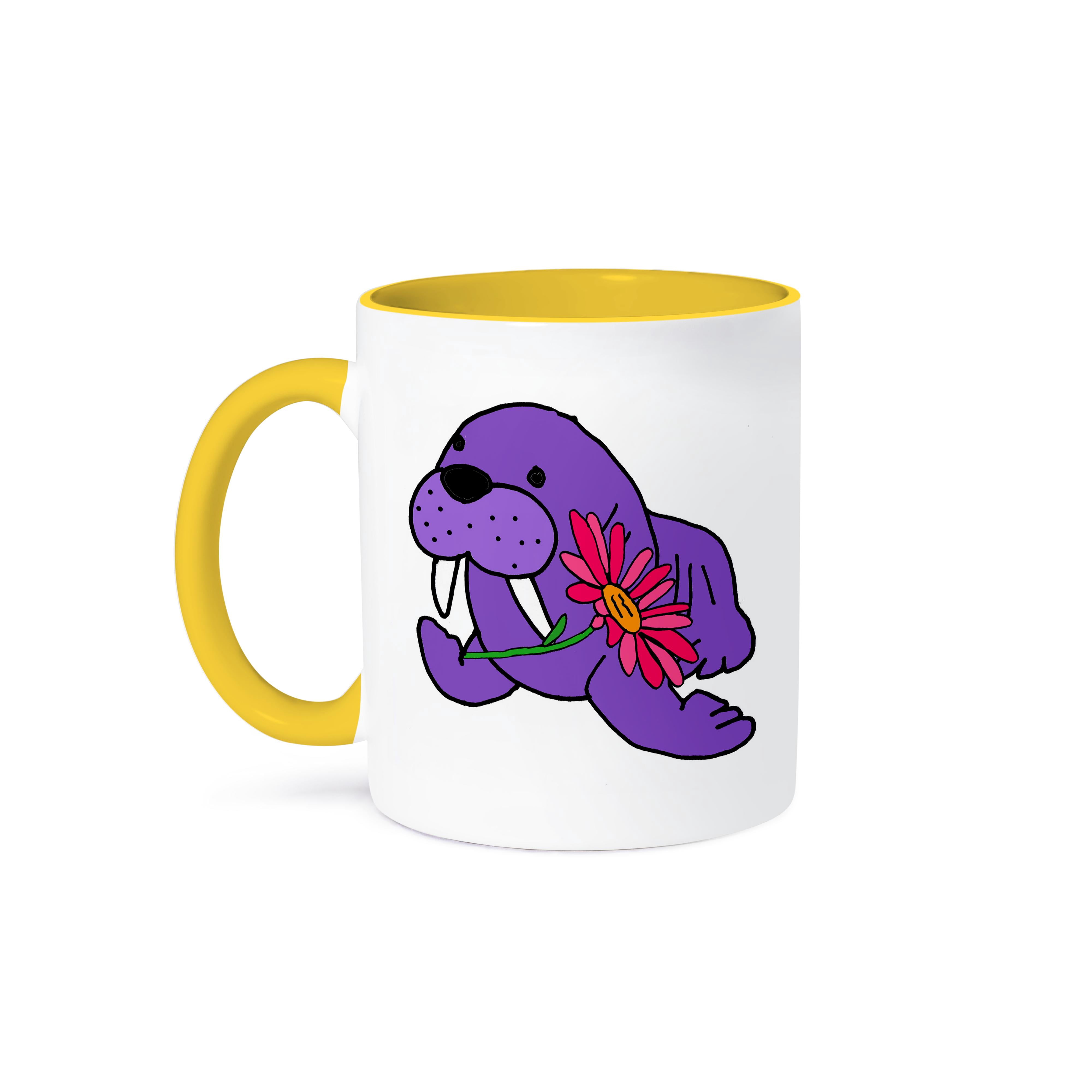 3drose, Cute Funny Baby Purple Walrus with Pink Daisy Flower Cartoon ...