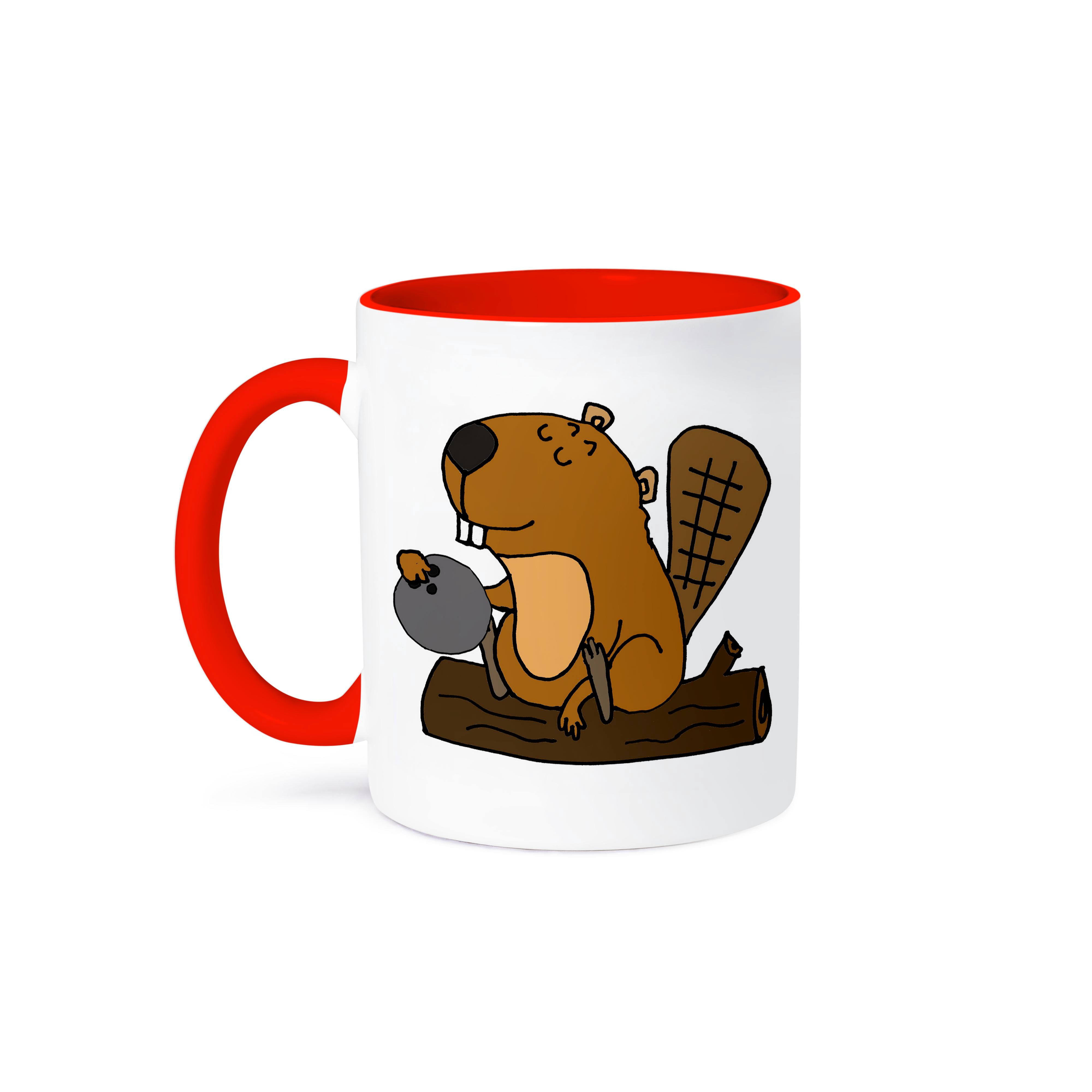 Cute Funny Beaver Bowling Cartoon, 11oz Two-Tone Red Mug - Walmart.com
