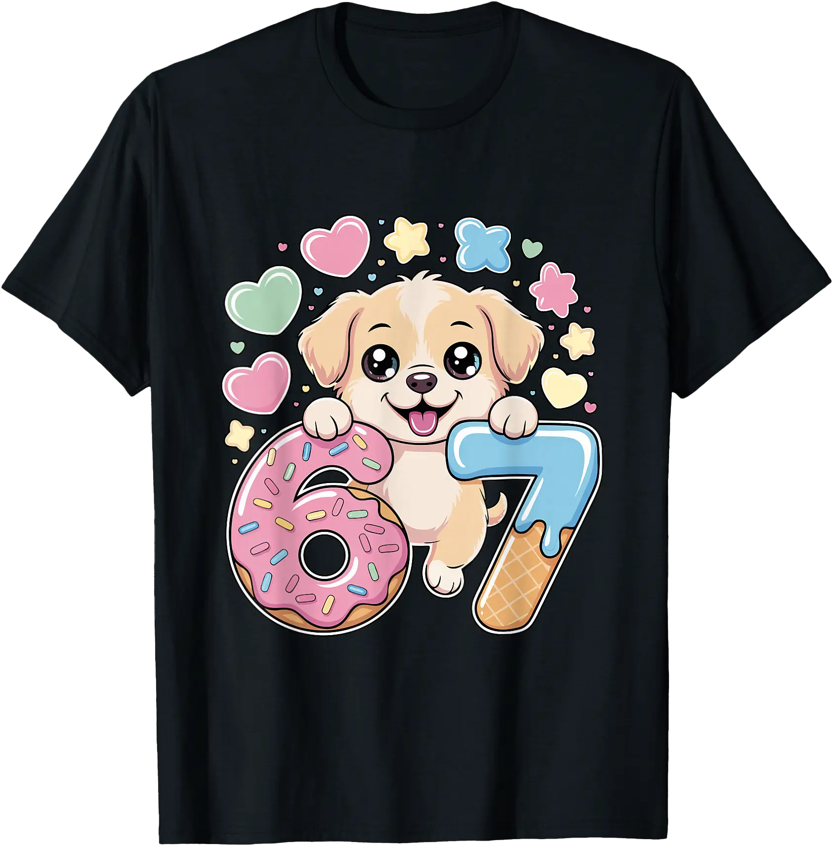 Cute Funny Cartoon Puppy 6 7 Ice Cream Donut T-Shirt Humorous Design ...