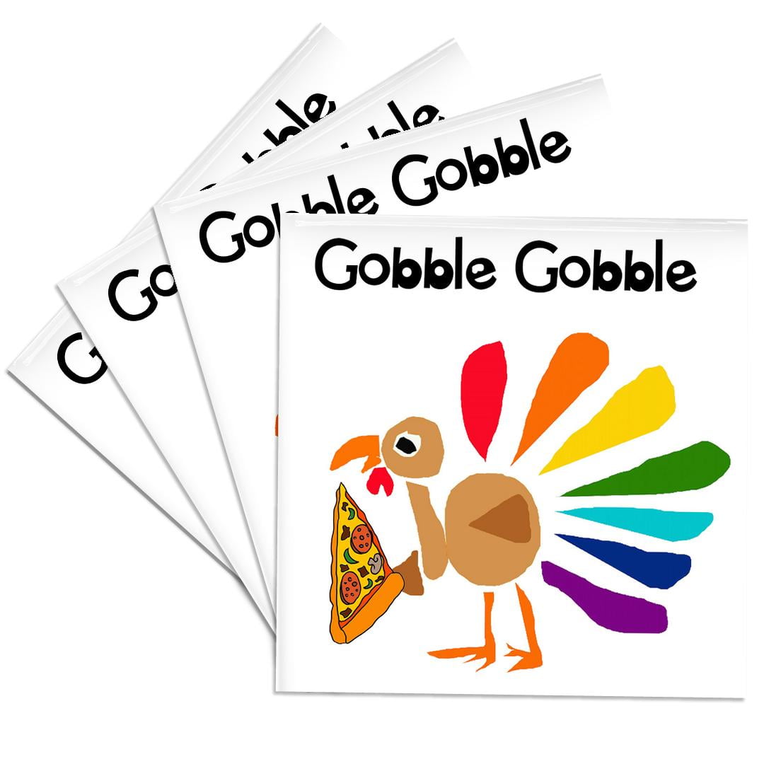 3drose, Cute Funny Colorful Turkey Eating Pizza Says Gobble Gobble, Set ...