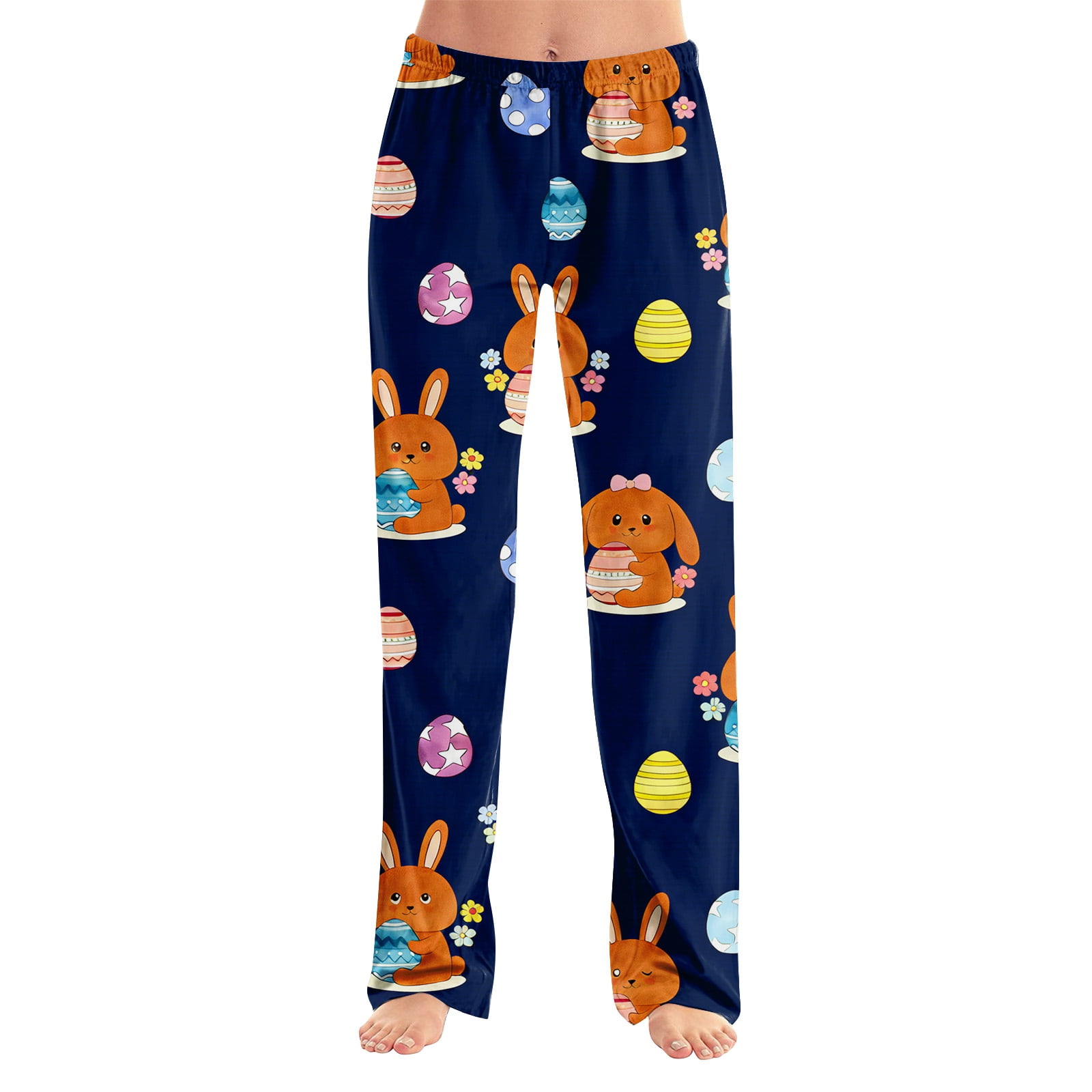 Cute Funny Easter Bunny Patterns Women's Pajamas Pants Wide Leg Cotton ...