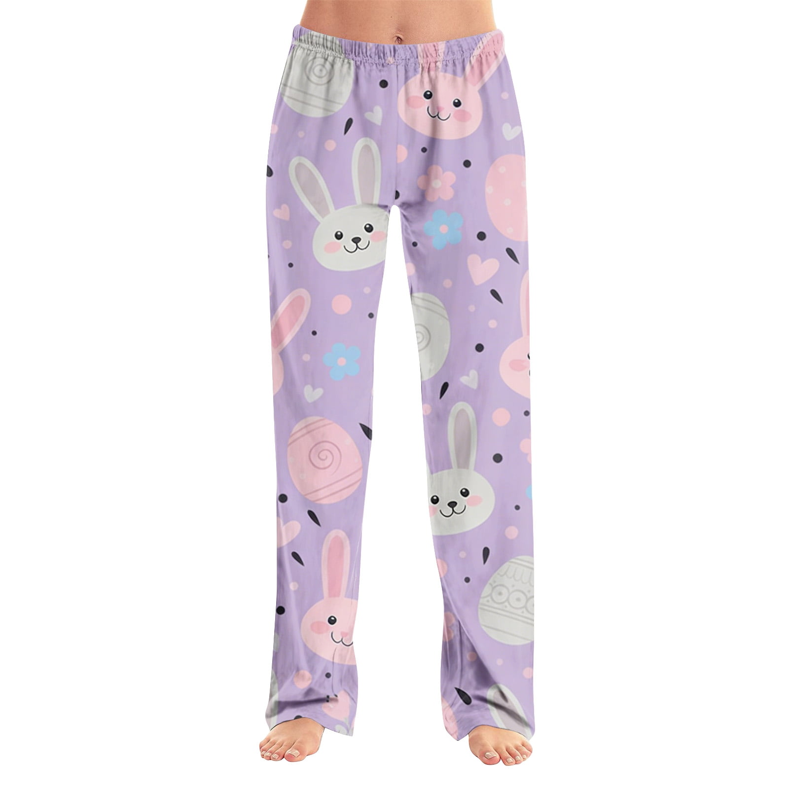 Cute Funny Easter Bunny Patterns Women's Pajamas Pants Wide Leg Cotton ...