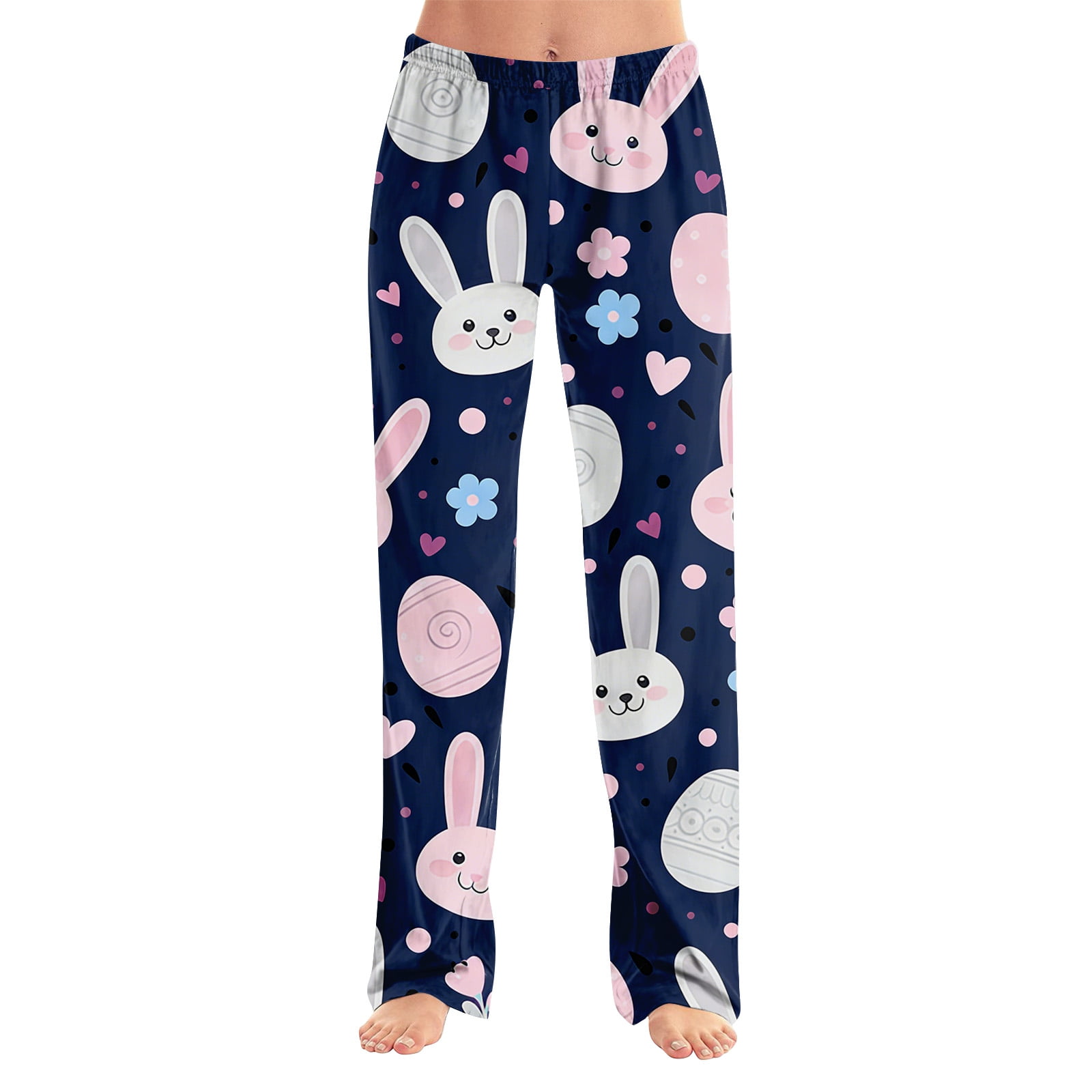 Cute Funny Easter Bunny Patterns Women's Pajamas Pants Wide Leg Cotton ...