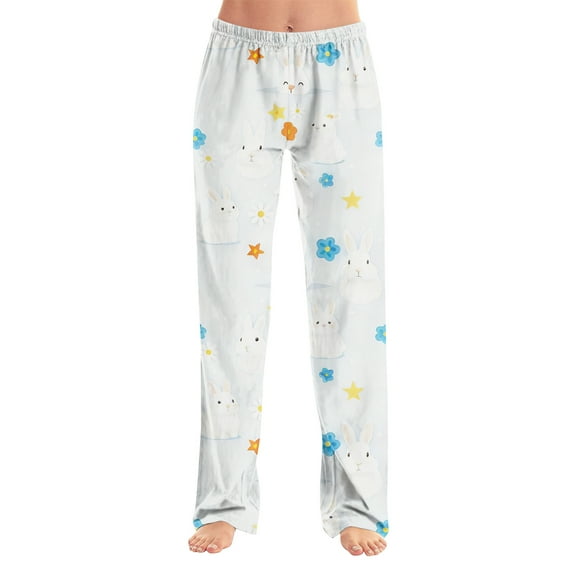 Cute Funny Easter Bunny Patterns Women's Pajamas Pants Wide Leg Cotton ...