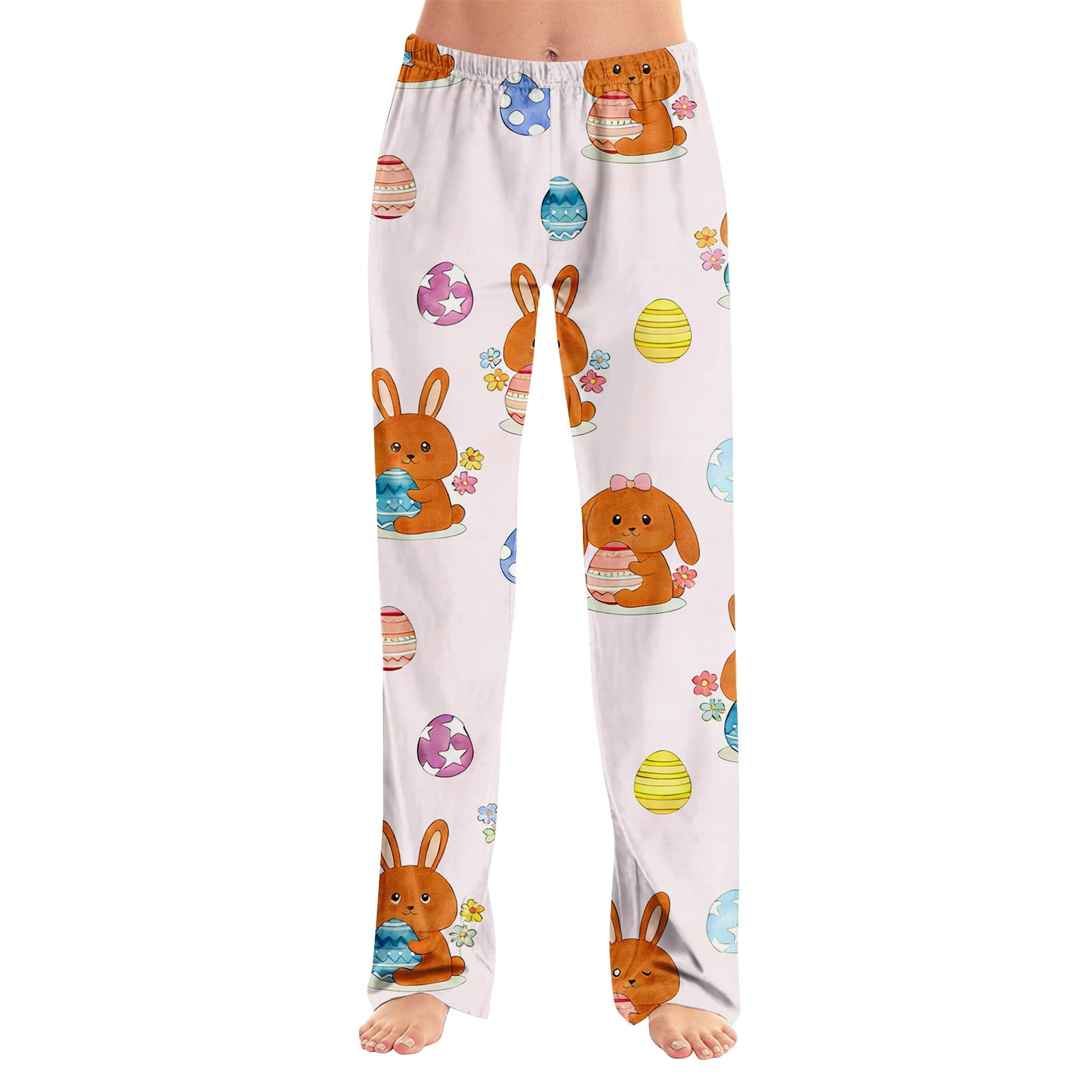 Cute Funny Easter Bunny Patterns Women's Pajamas Pants Wide Leg Cotton ...