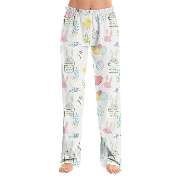 Cute Funny Easter Bunny Patterns Women's Pajamas Pants Wide Leg Cotton ...