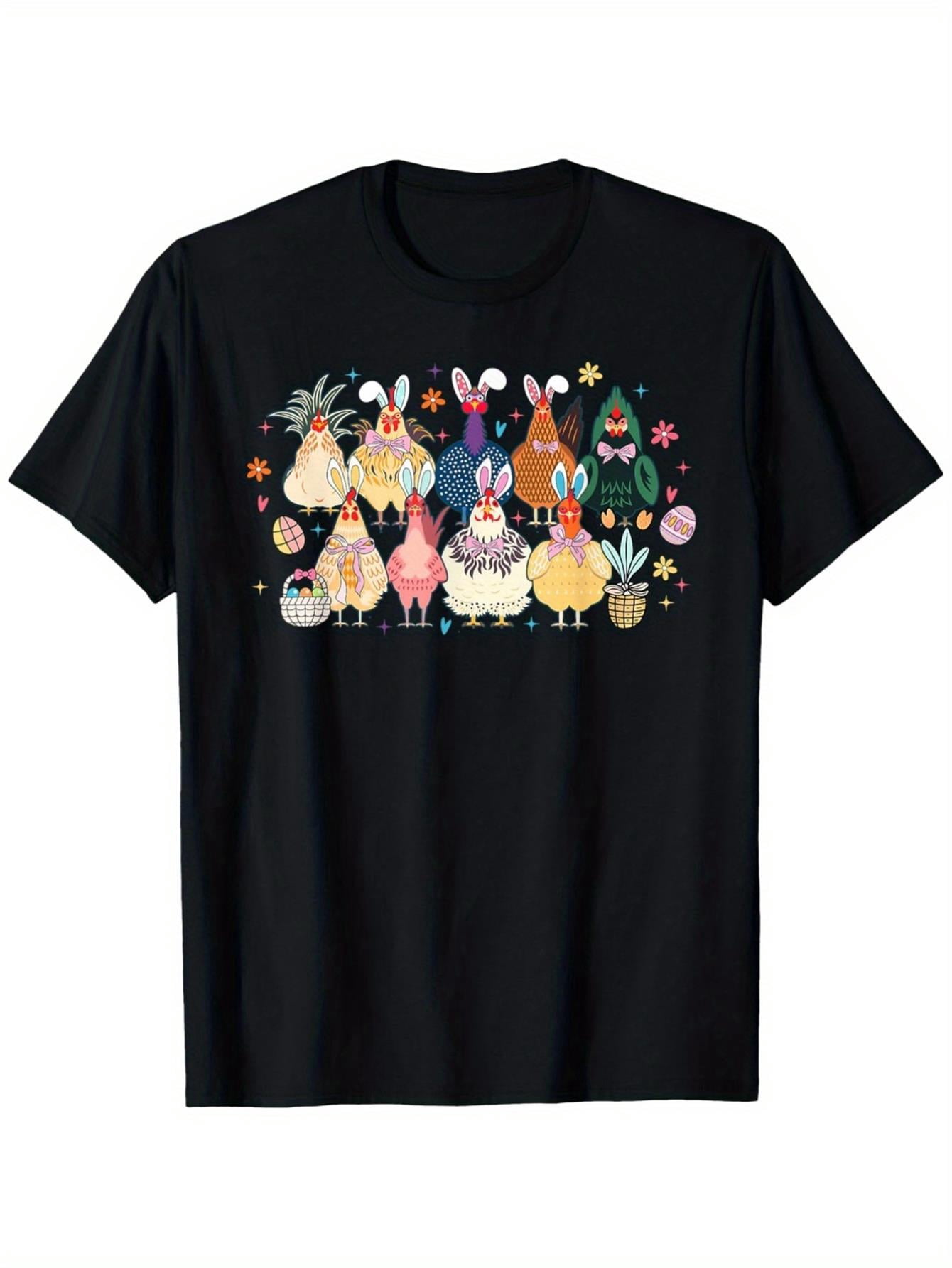 Cute Funny Easter Hens T-Shirt with Bunny Ears and Colorful Eggs ...
