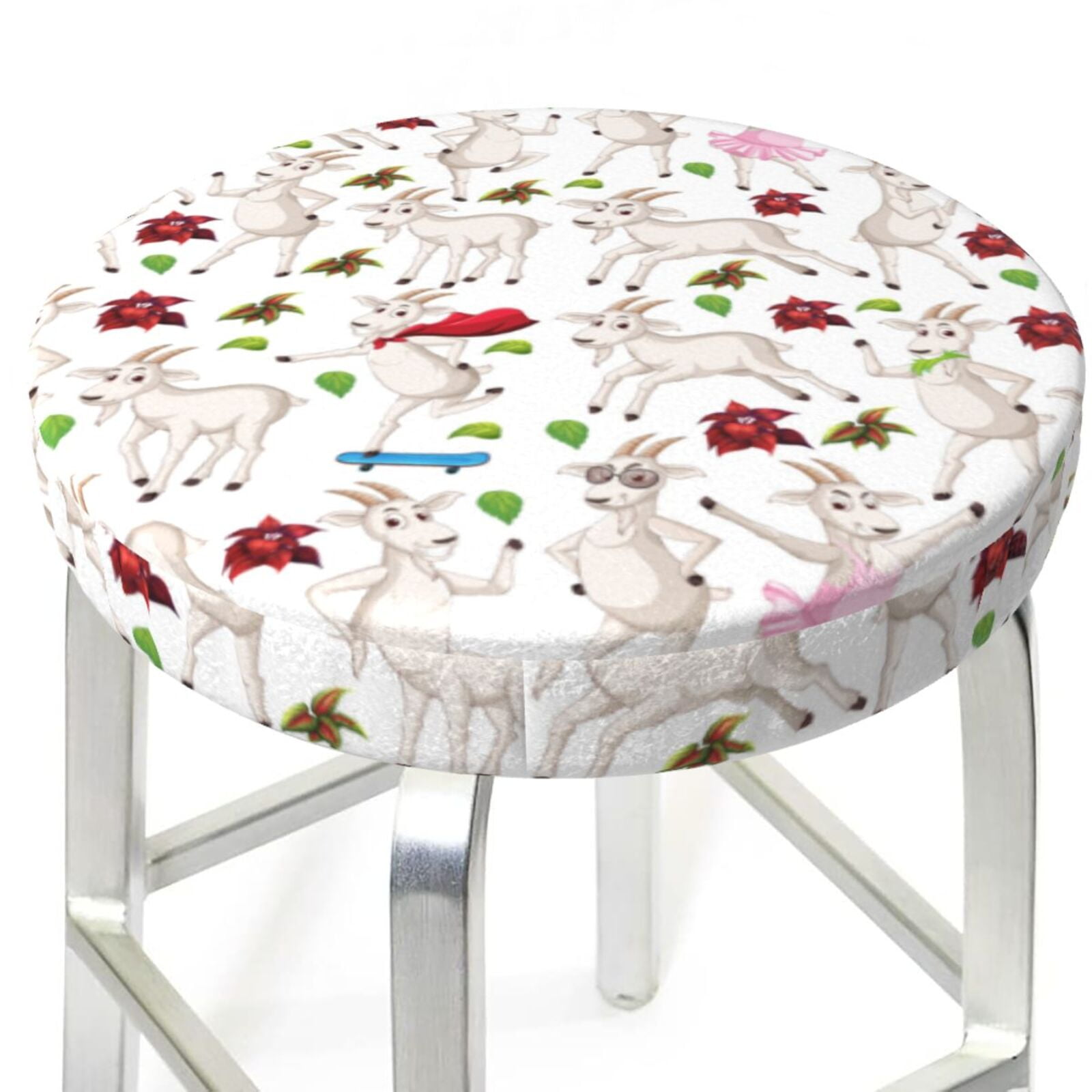 Cute Funny Goat Cartoon Flower Bar Stool Covers - Stretch Round Seat ...