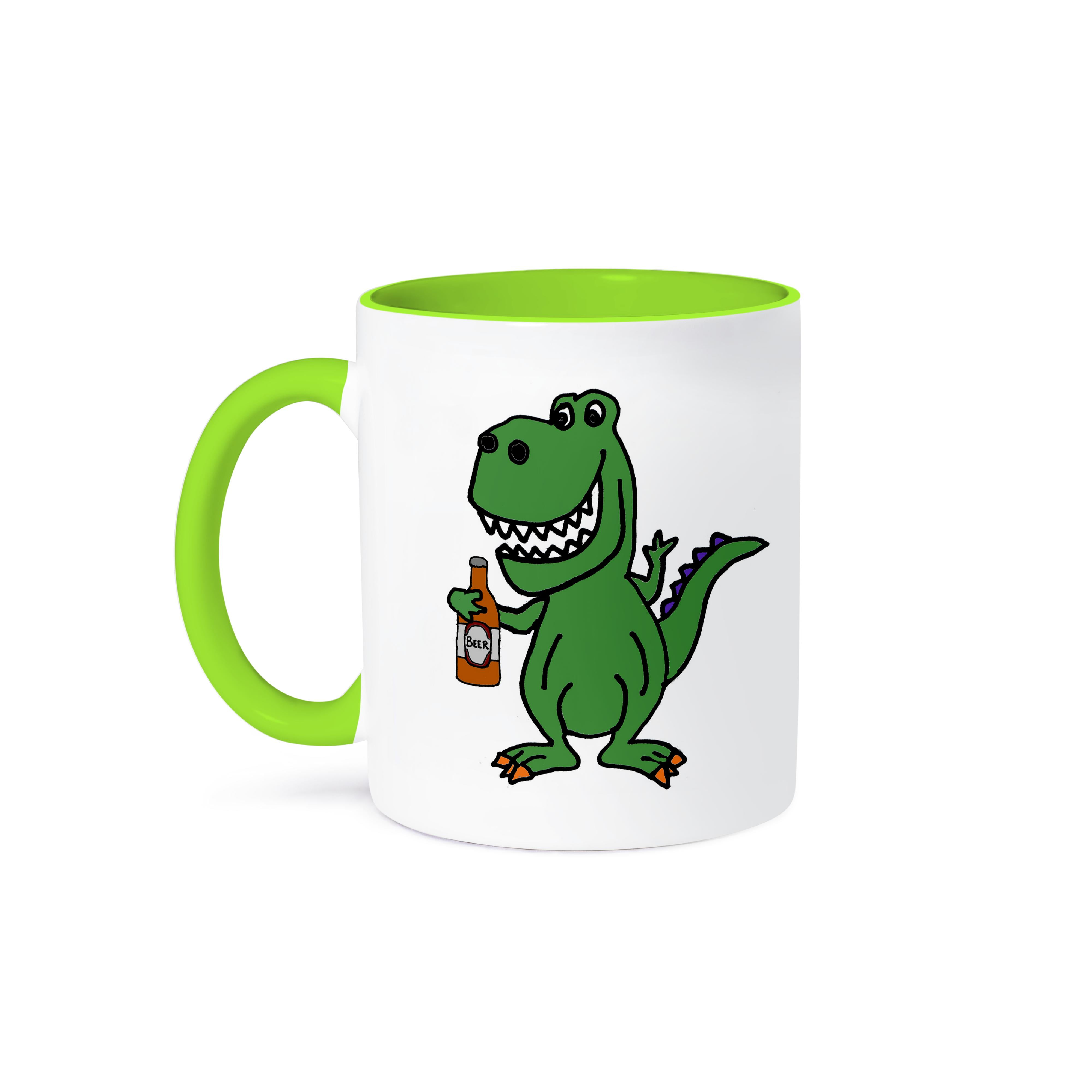3dRose, Cute Funny Green T-rex Dinosaur Drinking Beer Cartoon, 15oz Two ...