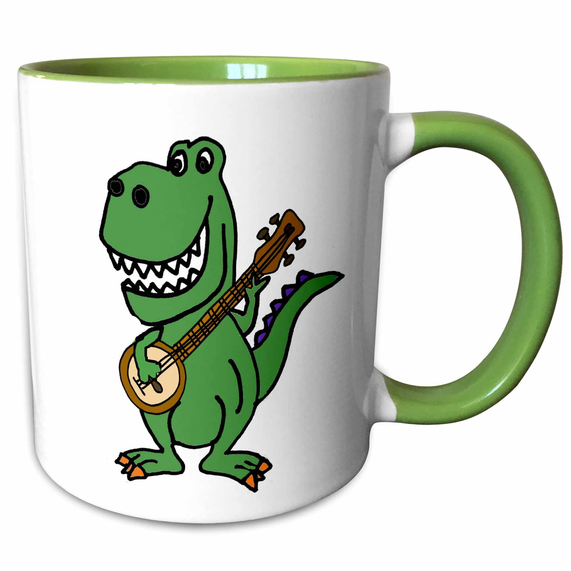 3drose, Cute Funny Green T-rex Dinosaur Playing Banjo Cartoon, 15oz Two ...