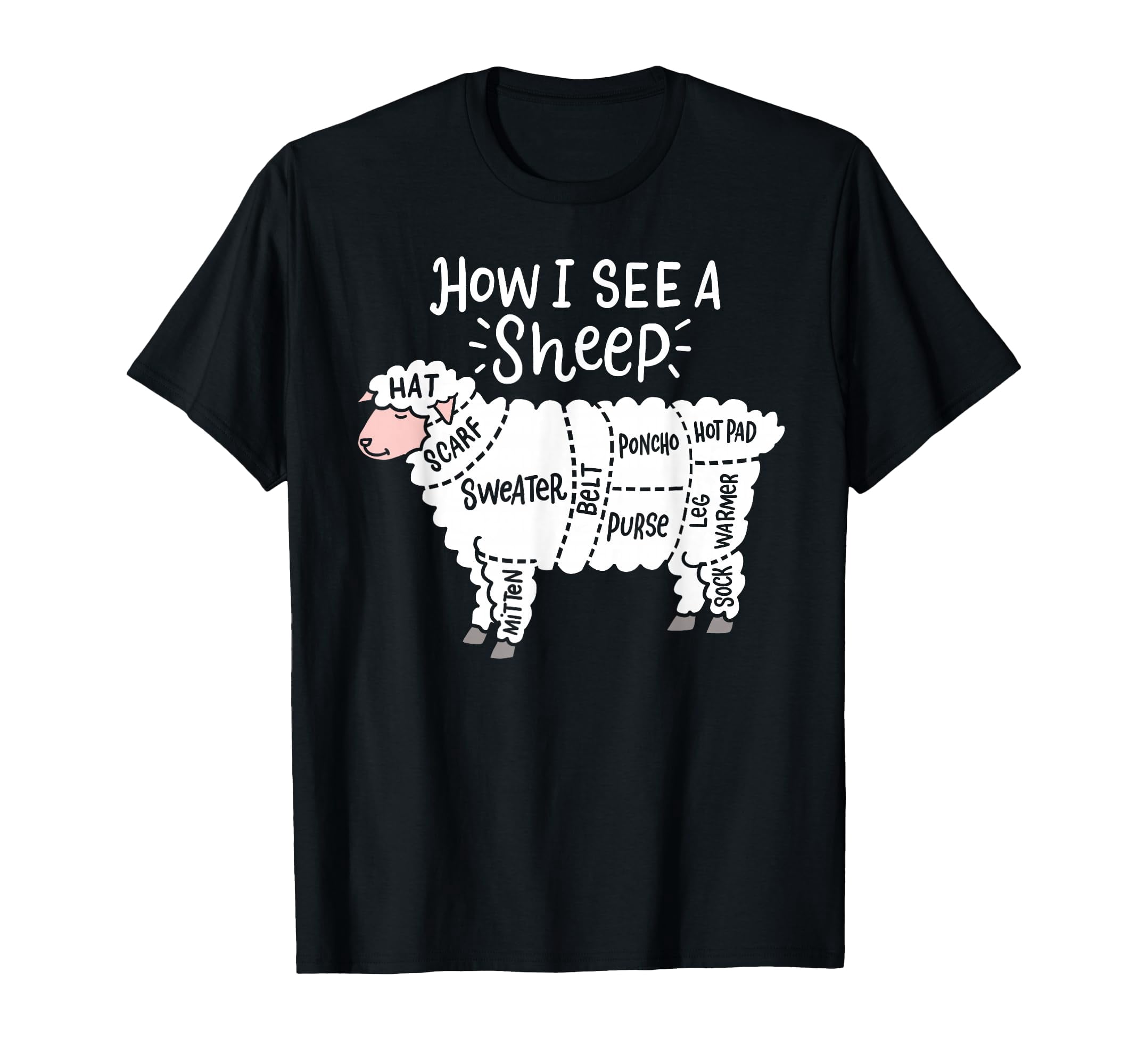 Cute Funny How I See A Sheep Knitter's Yarn Wool T-Shirt for Crafters ...