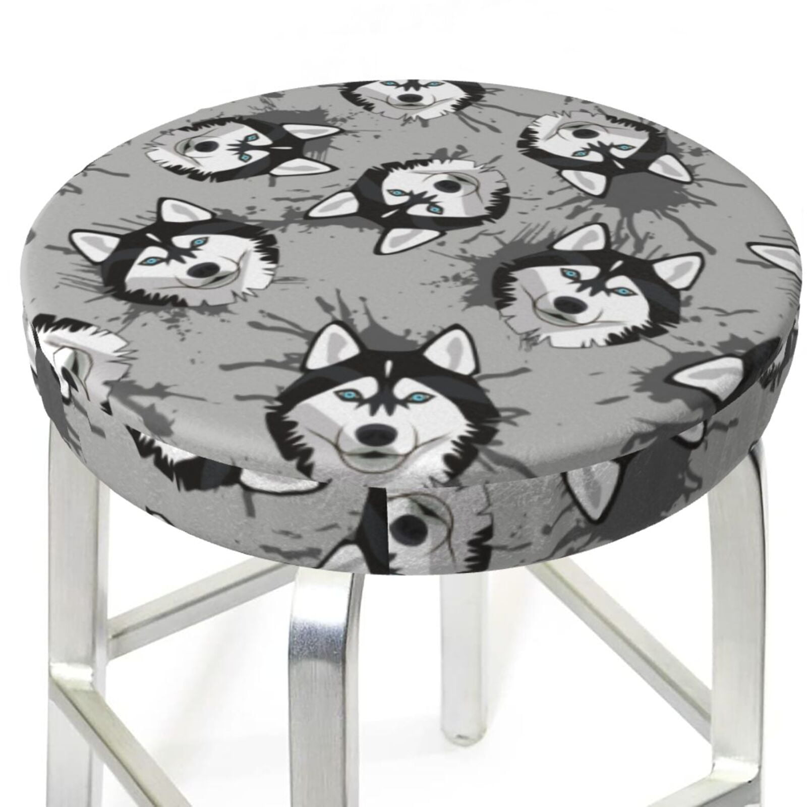 Cute Funny Husky Gray Round Bar Stool Seat Covers, Elastic Round Chair ...