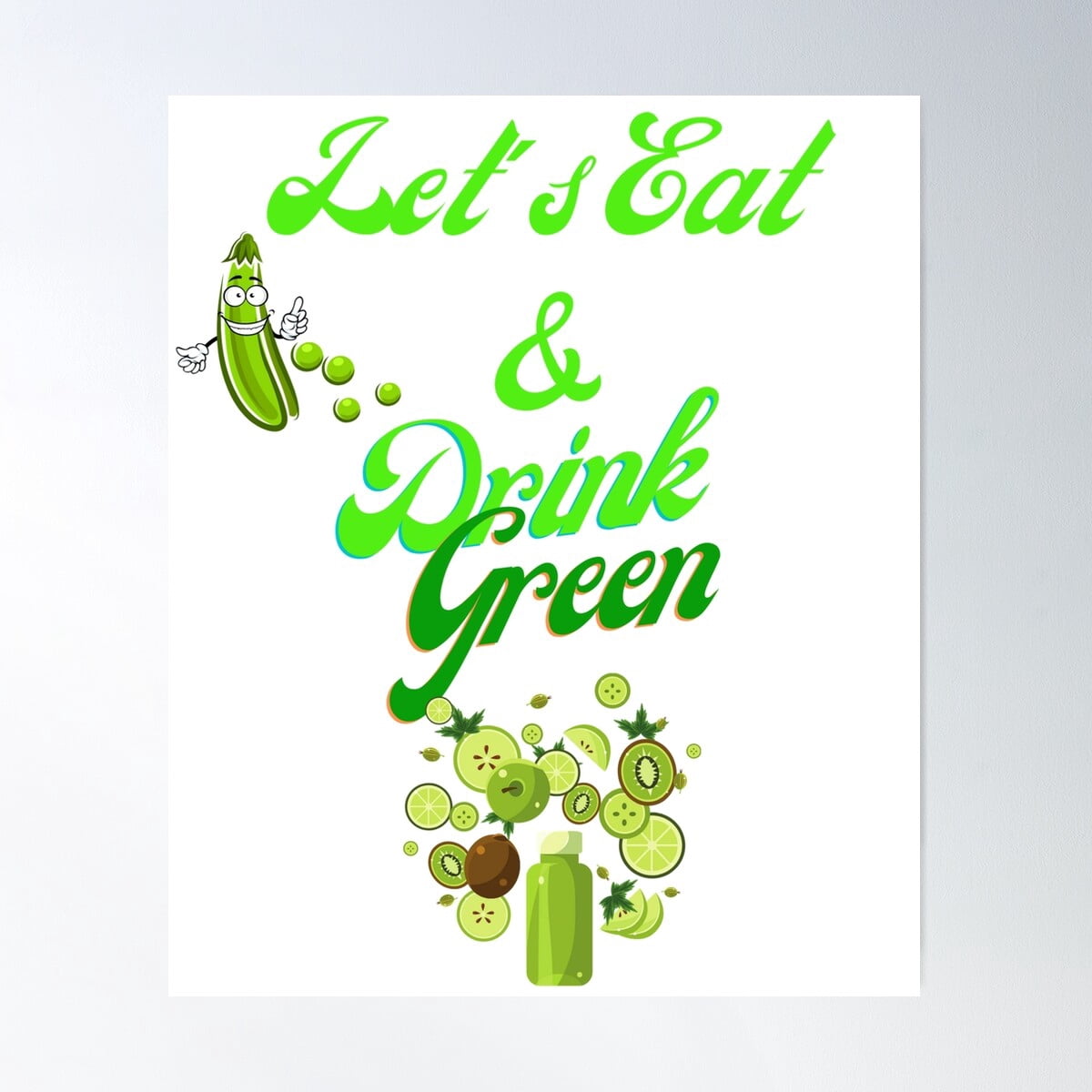 Cute Funny Let'S Eat & Drink Green Poster Wall Art, Modern Wall Decor ...