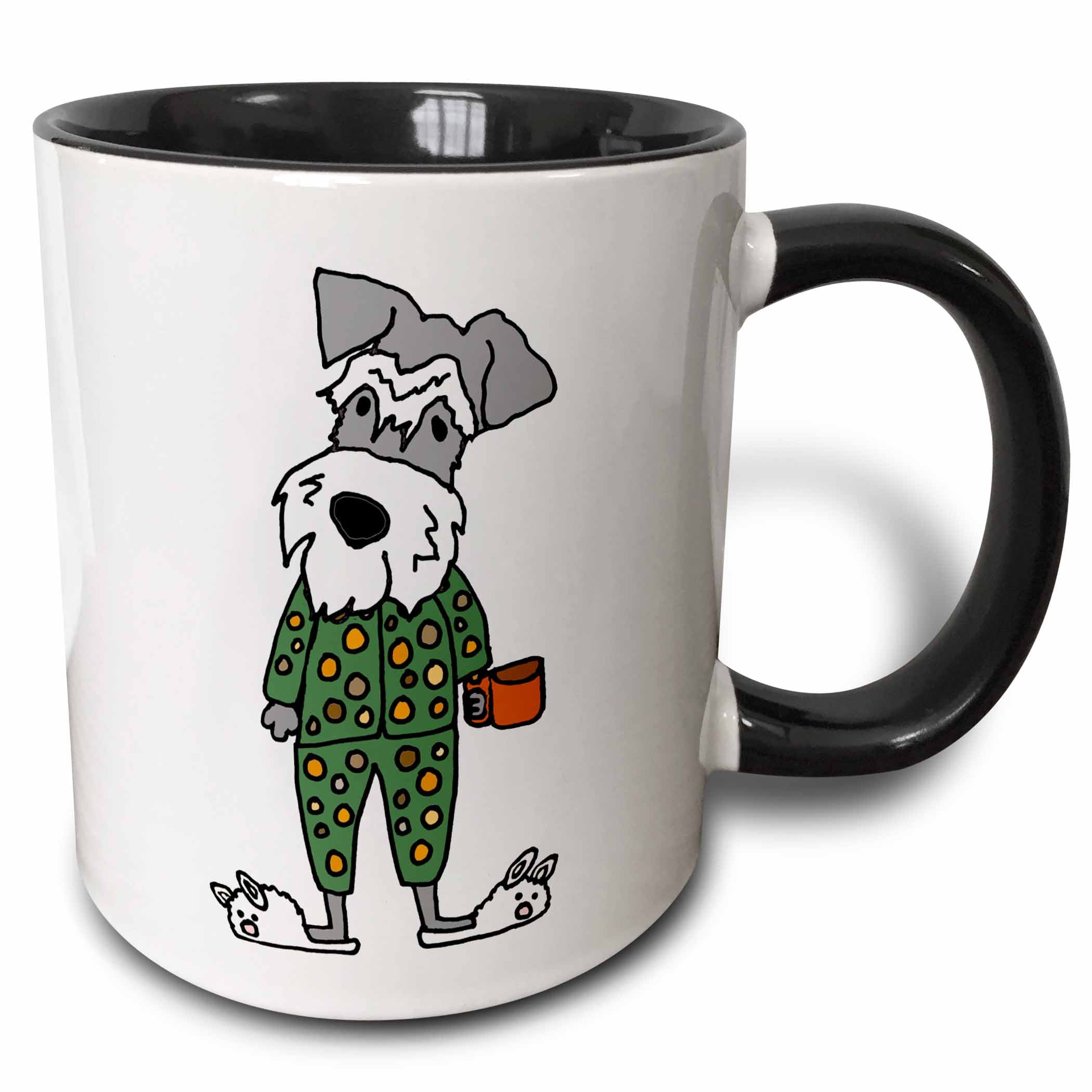 Cute Funny Miniature Schnauzer Dog in Pajamas and Bunny Slippers 15oz ...