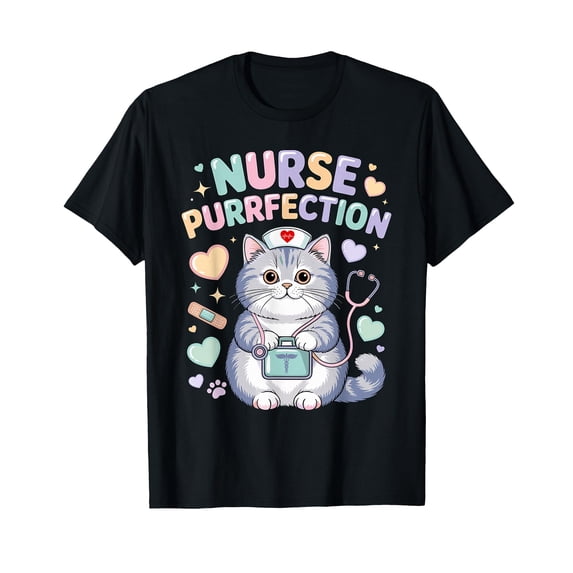 Cute Funny Nurse Cat Purrfection Pun T-Shirt for Nursing & Cat Lovers ...
