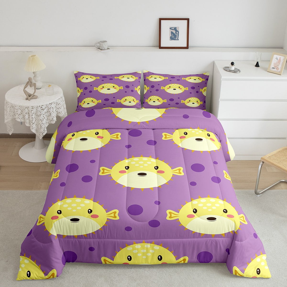 Cute Funny Puffer Fish Bedding Comforter Sets Twin Size Kids Cartoon ...
