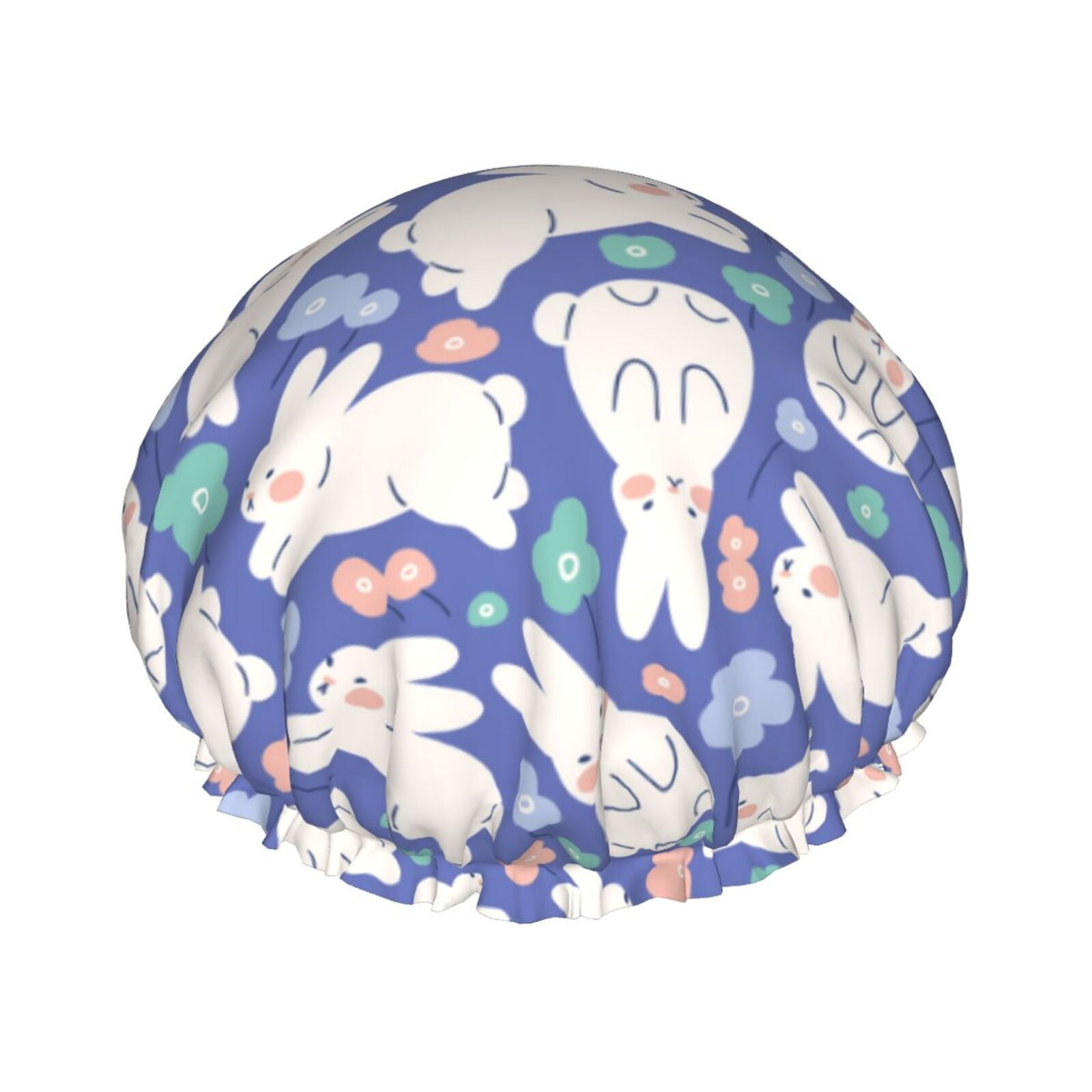 Cute Funny Rabbit Flower Shower Cap, Double Layers Shower Cap Rreusable ...