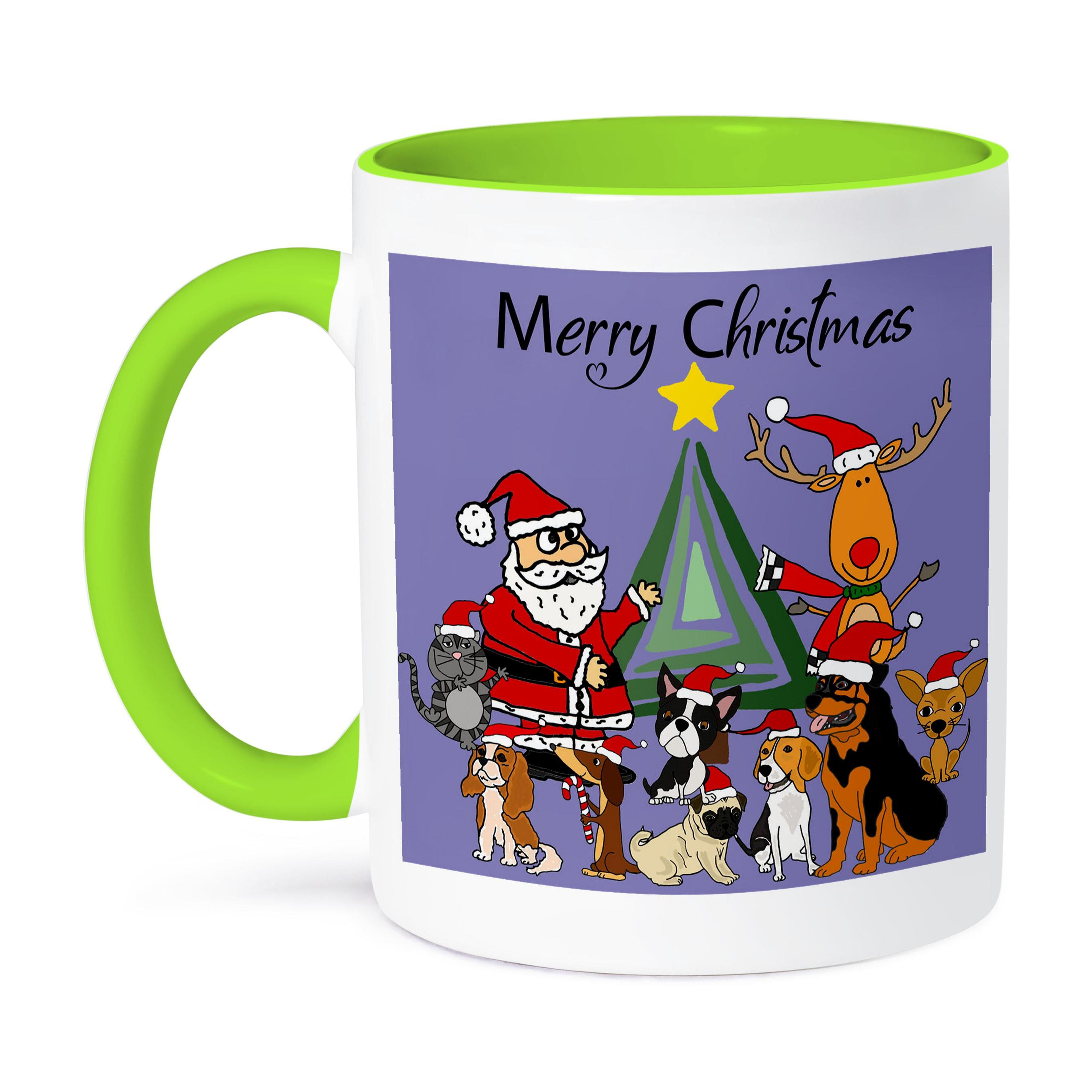 3drose, Cute Funny Santa Claus and Reindeer and Dog Friends Christmas ...