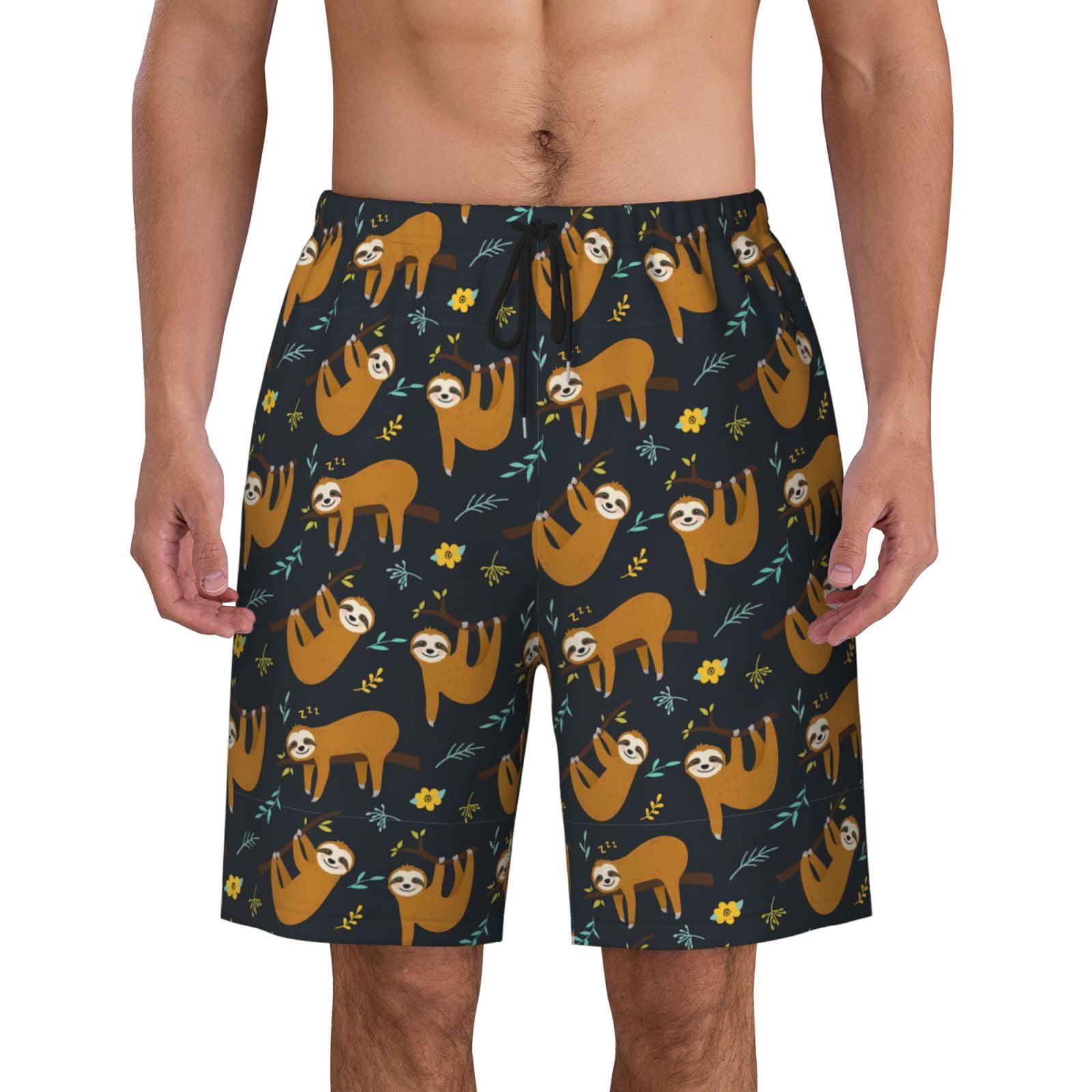 Cute Funny Sloth On Tree Pattern Men'S Beach Pants Quick Dry Short Swim ...