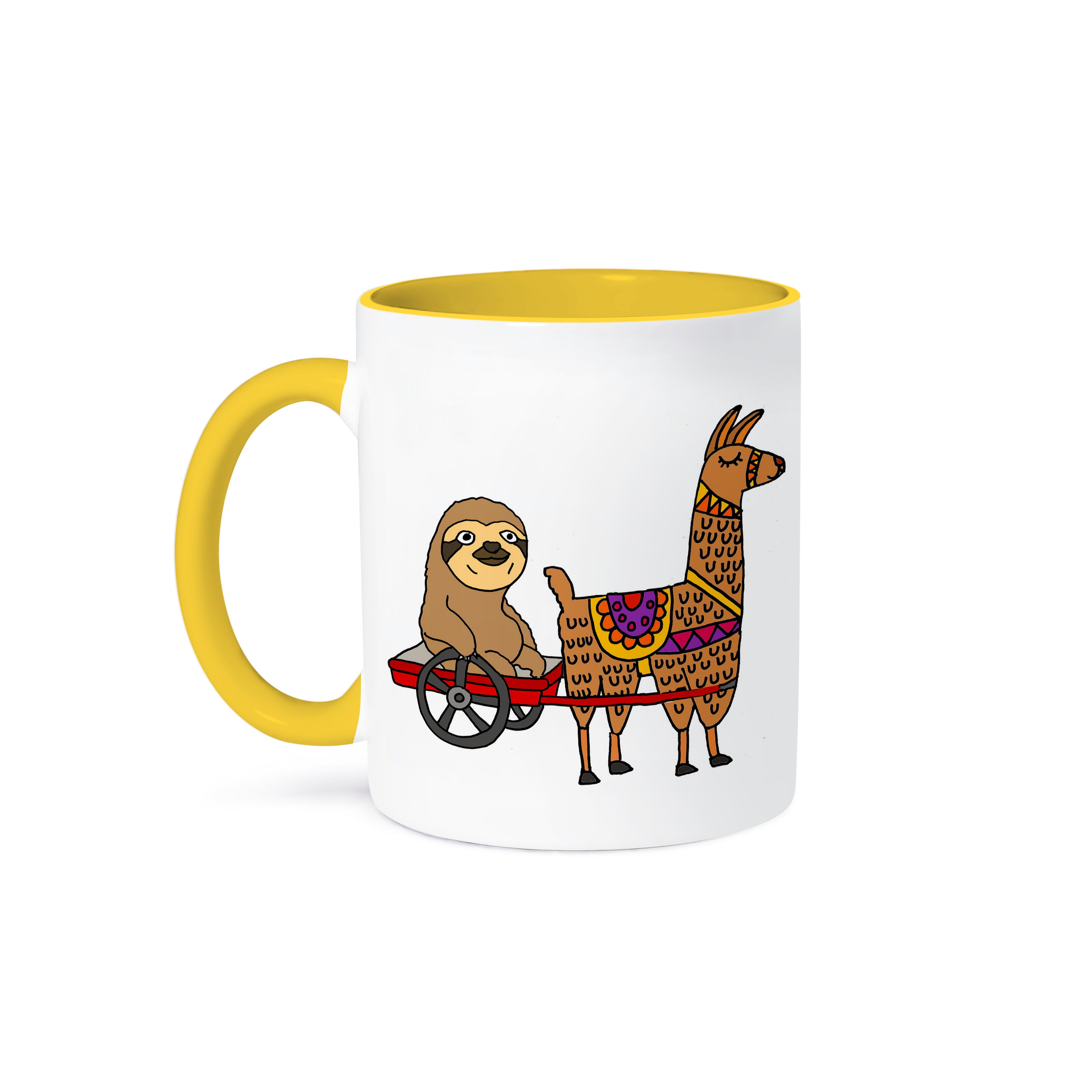 3dRose, Cute Funny Sloth in Red Wagon Pulled by Llama Cartoon, 11oz Two ...