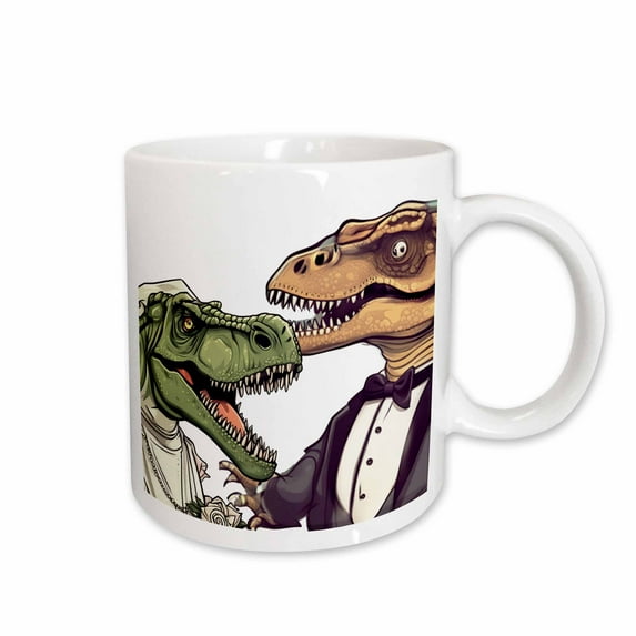 3drose, Cute Funny T-rex Dinosaur Bride and Groom Wedding Cubism Style ...