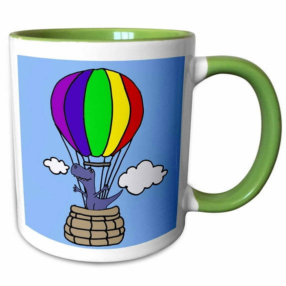 3drose, Cute Funny T-rex Dinosaur in Hot Air Balloon Cartoon, 15oz Two ...