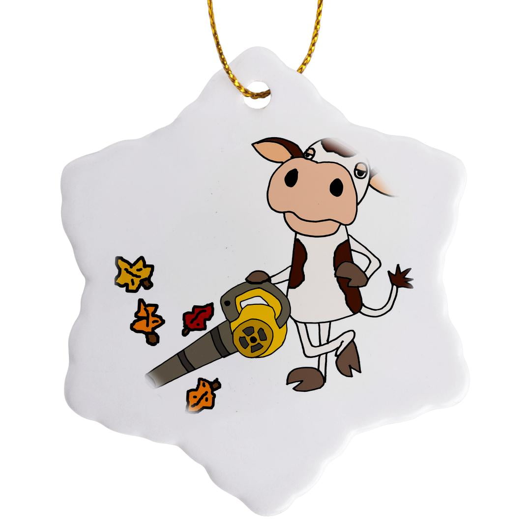 3drose, Cute Funny Unique Cow Using Leaf Blower Cartoon, 3 inch ...
