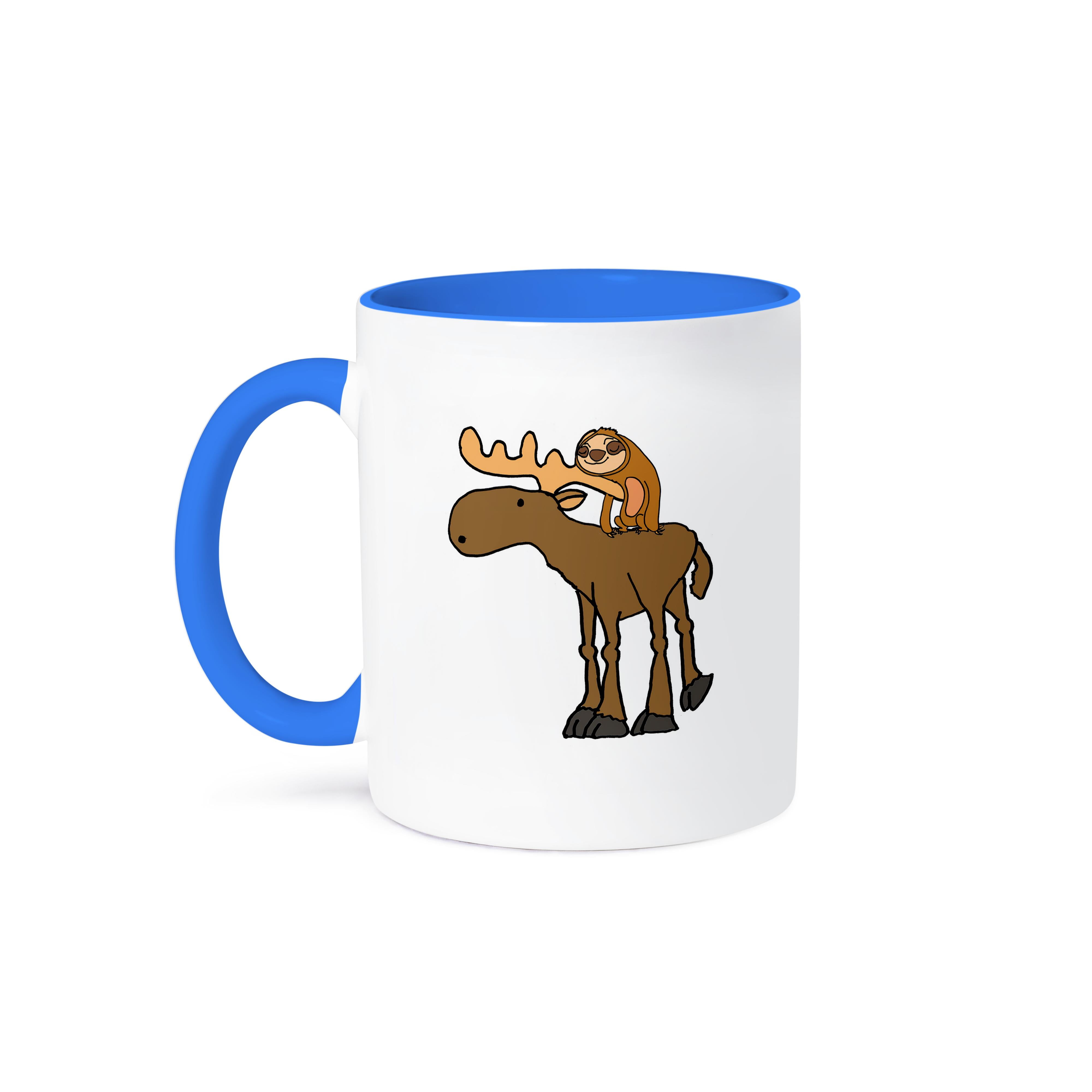 3dRose, Cute Funny Unique Sloth Riding Moose Cartoon, 15oz Two-Tone ...