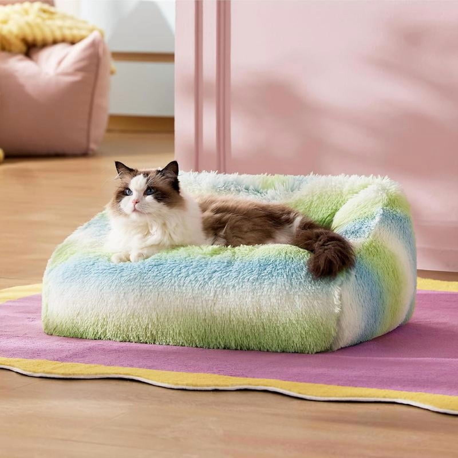 Cute Furry Cat Couch Bed – Large Washable Indoor Pet Sofa for Cats and ...
