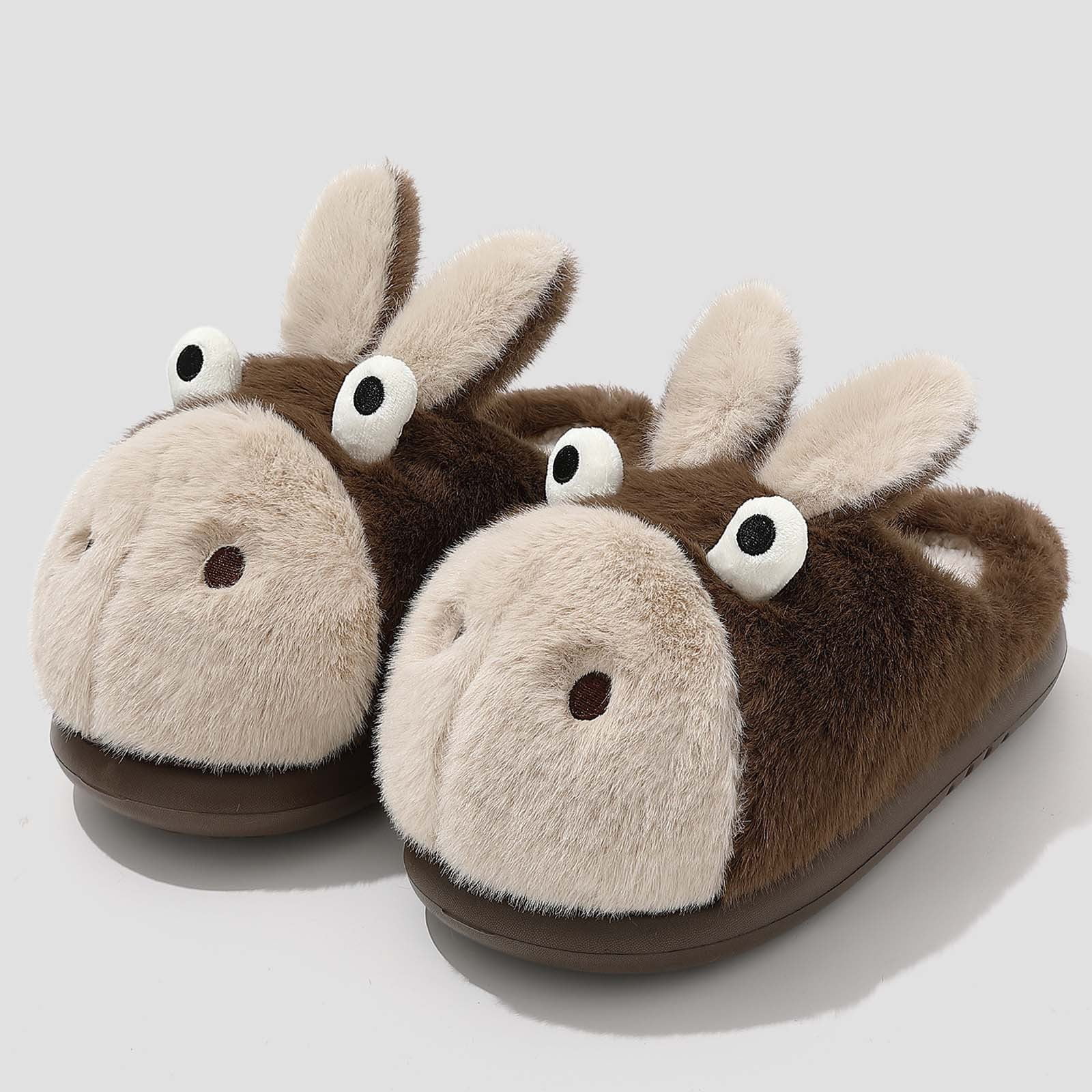 Cute Furry Donkey Slippers for Women Men Warm Fleece Slippers Warm ...