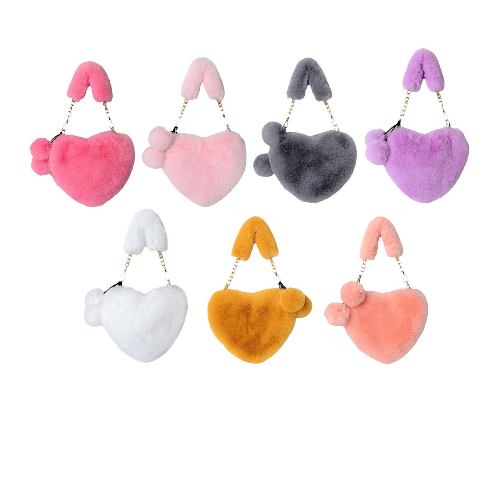 Cute Furry Heart‑Shaped Crossbody Bag for Women, Fluffy Faux Fur Plush ...