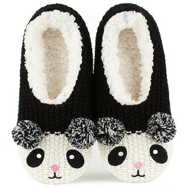 Womens Funny Fuzzy Slippers, Pink Steps, Warm Cozy Cute House Shoes ...
