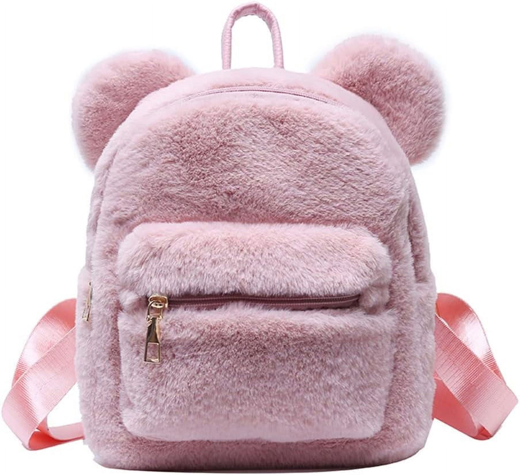 Cute Fuzzy Bear Ears Backpack Kawaii Soft Fluffy Casual Daypack Mini ...