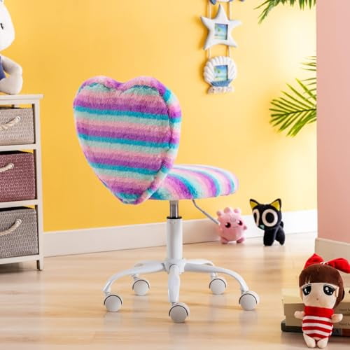 Cute Fuzzy Kids Chair for Teenage Girls Rolling Study Desk Student ...